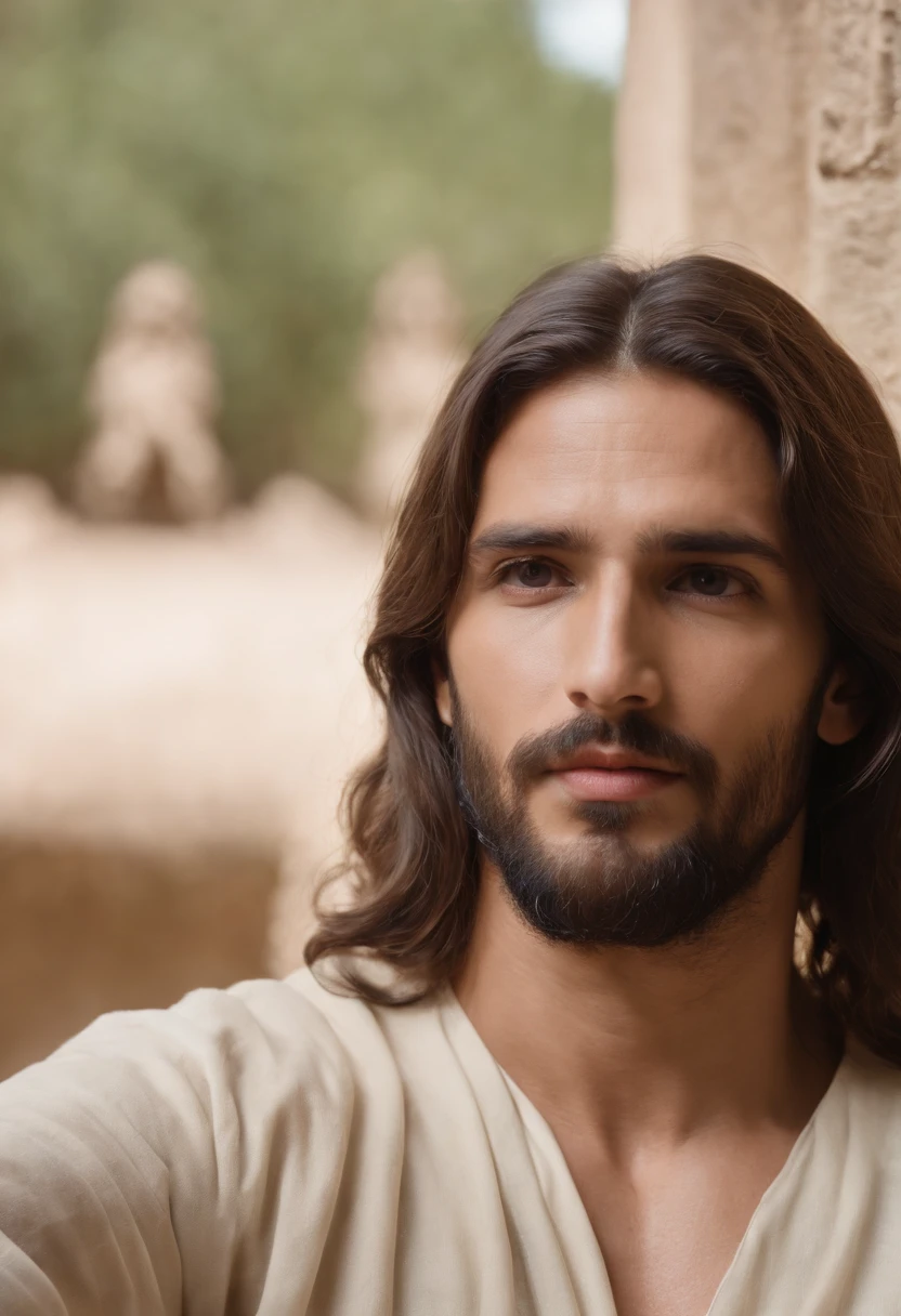 Arafed man with long hair and beard wearing a white robe - SeaArt AI