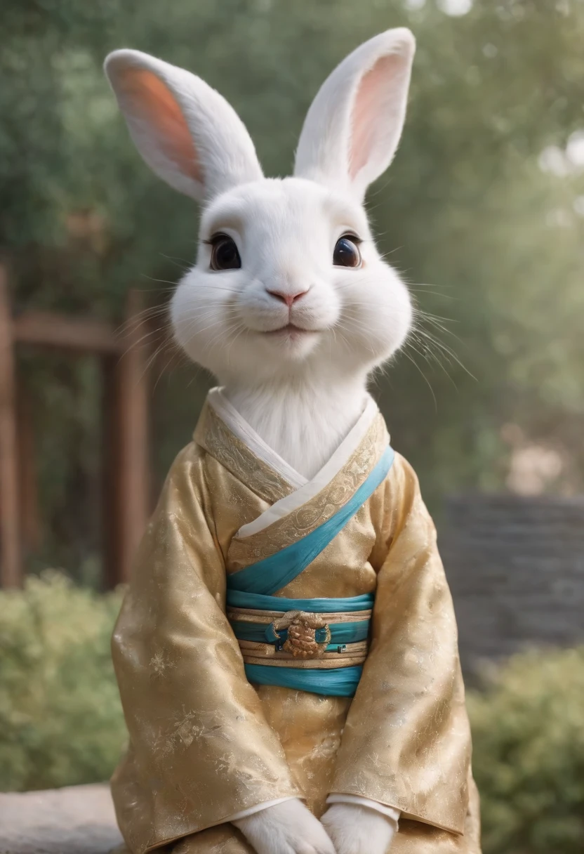 A close up of a rabbit dressed in a kimono outfit - SeaArt AI