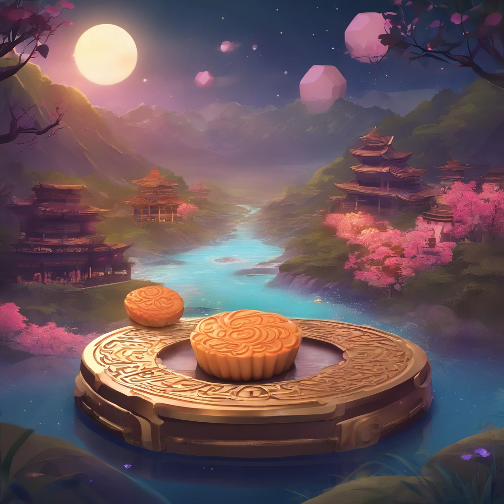 A close up of a plate with two moon cakes on it - SeaArt AI