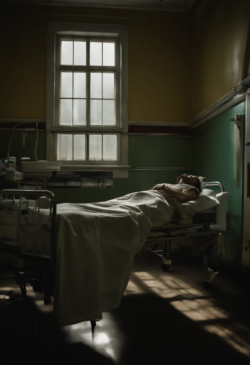 There is a man laying in a hospital bed in a room - SeaArt AI