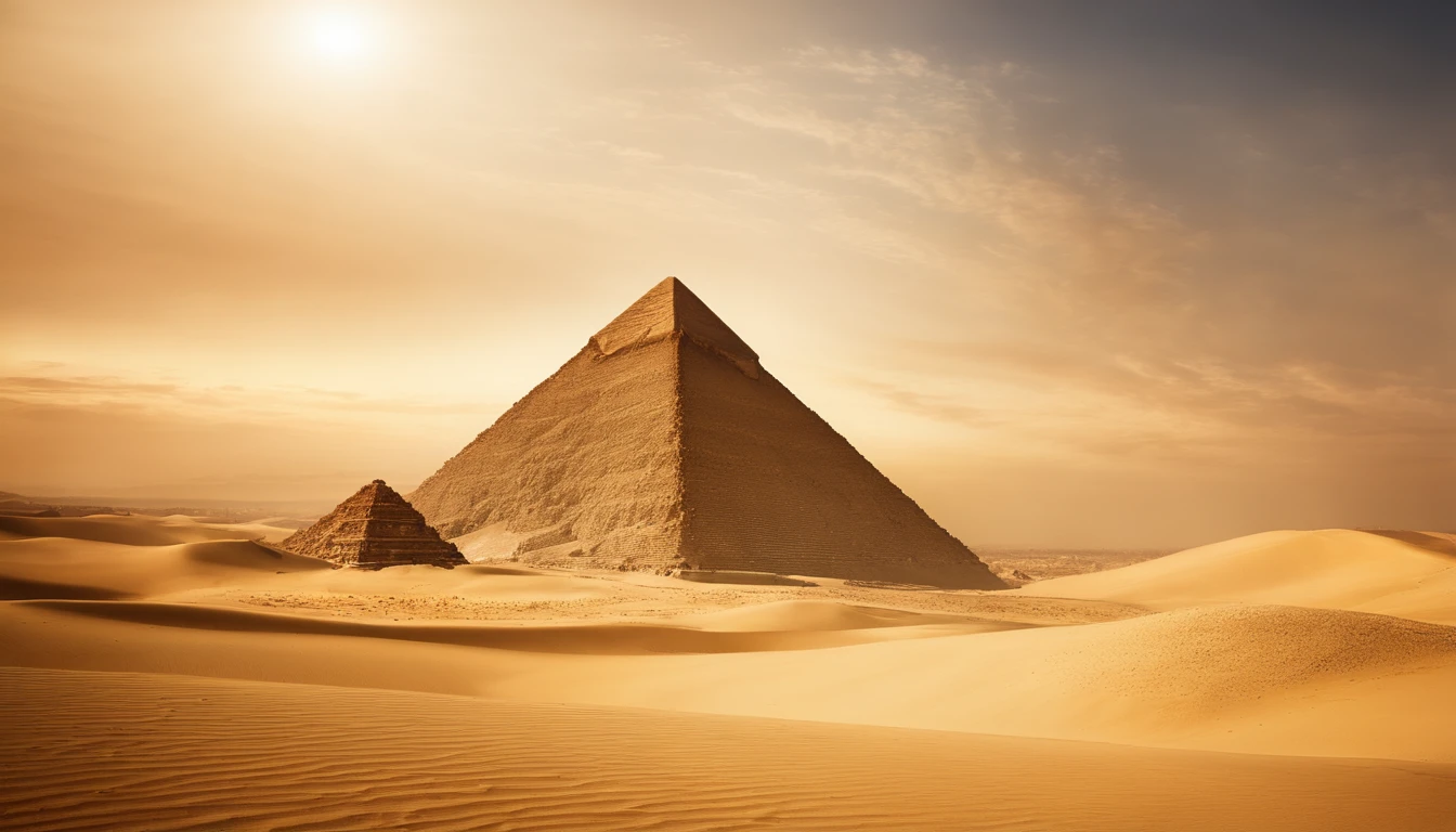 Arafed pyramids in the desert with sand dunes in the foreground - SeaArt AI