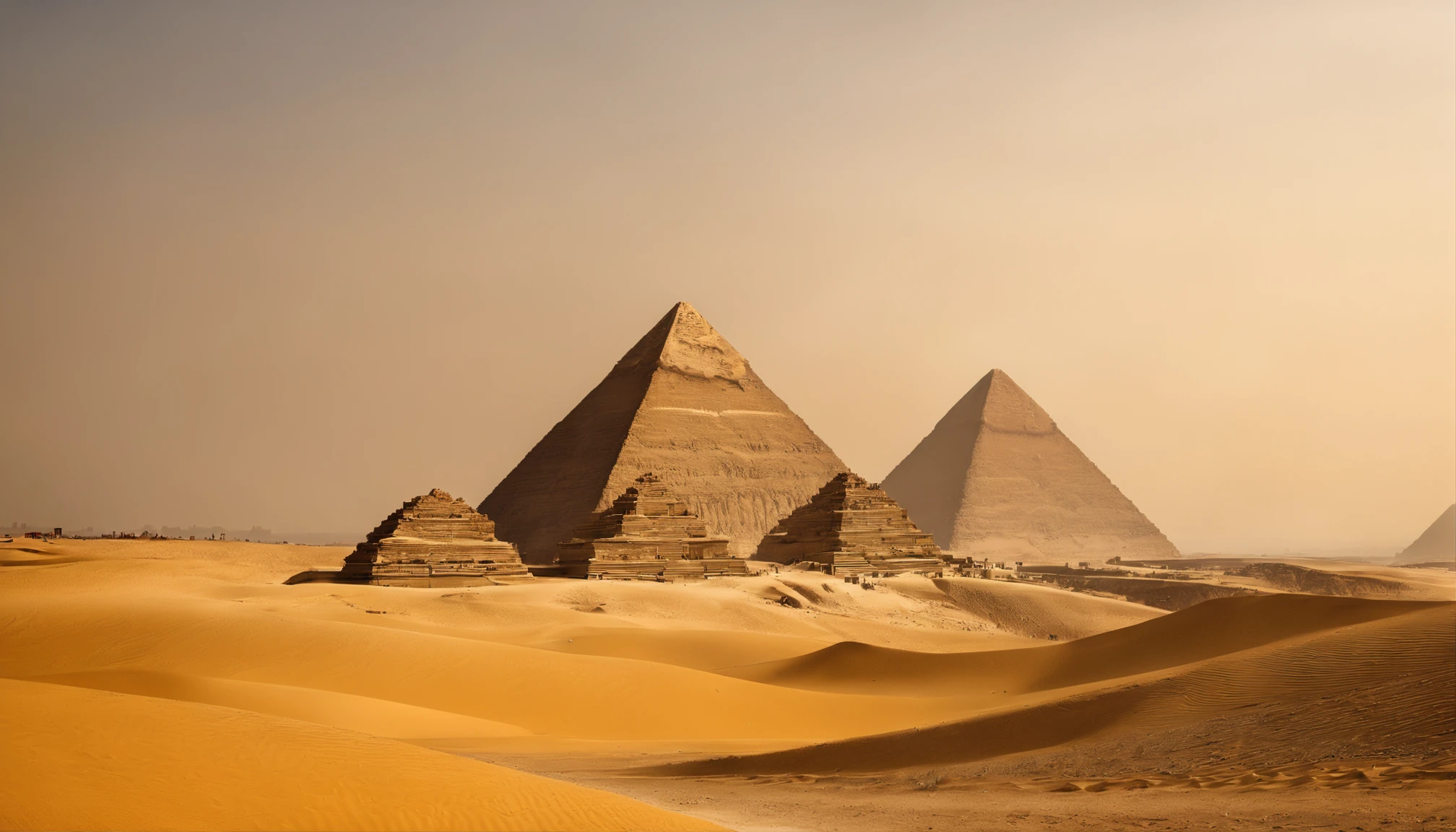 Arafed pyramids in the desert with sand dunes in the foreground - SeaArt AI