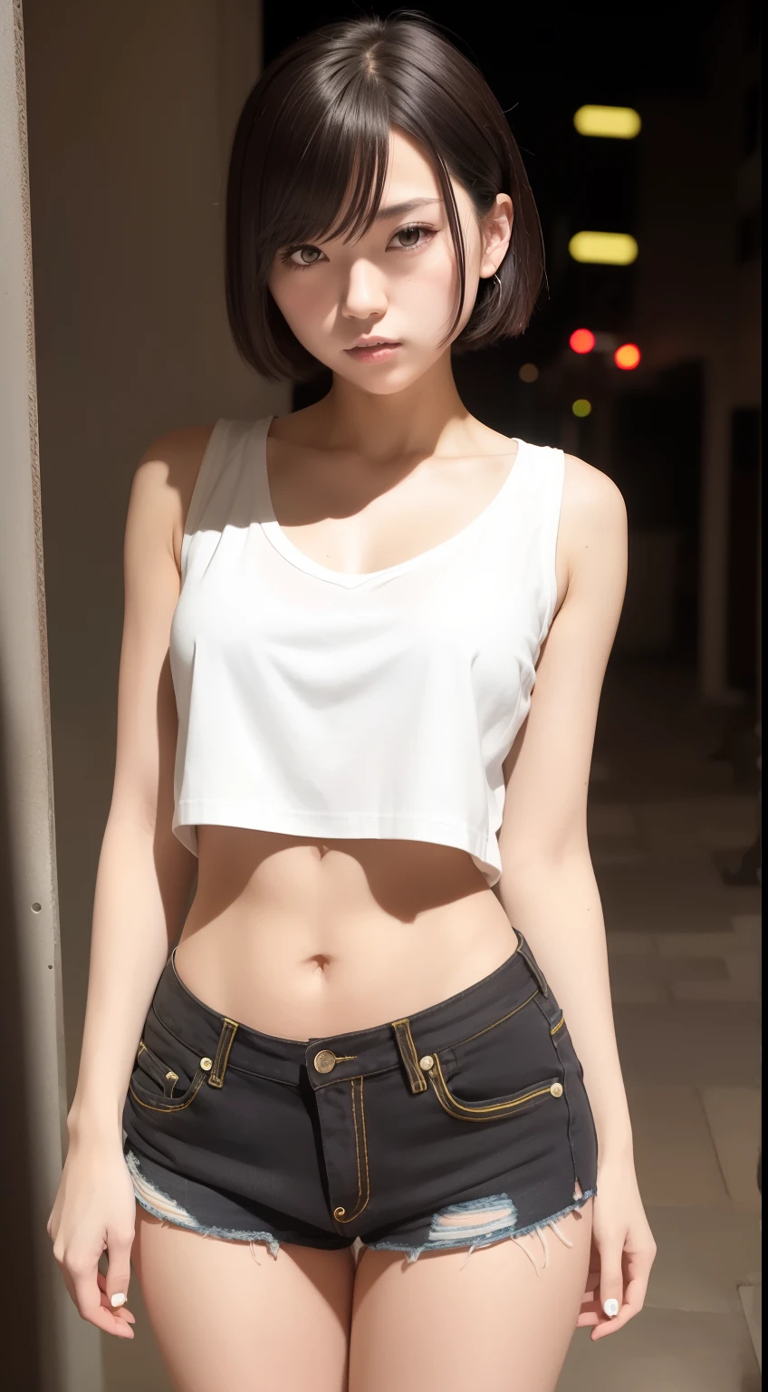 A close up of a woman in shorts and a white top - SeaArt AI