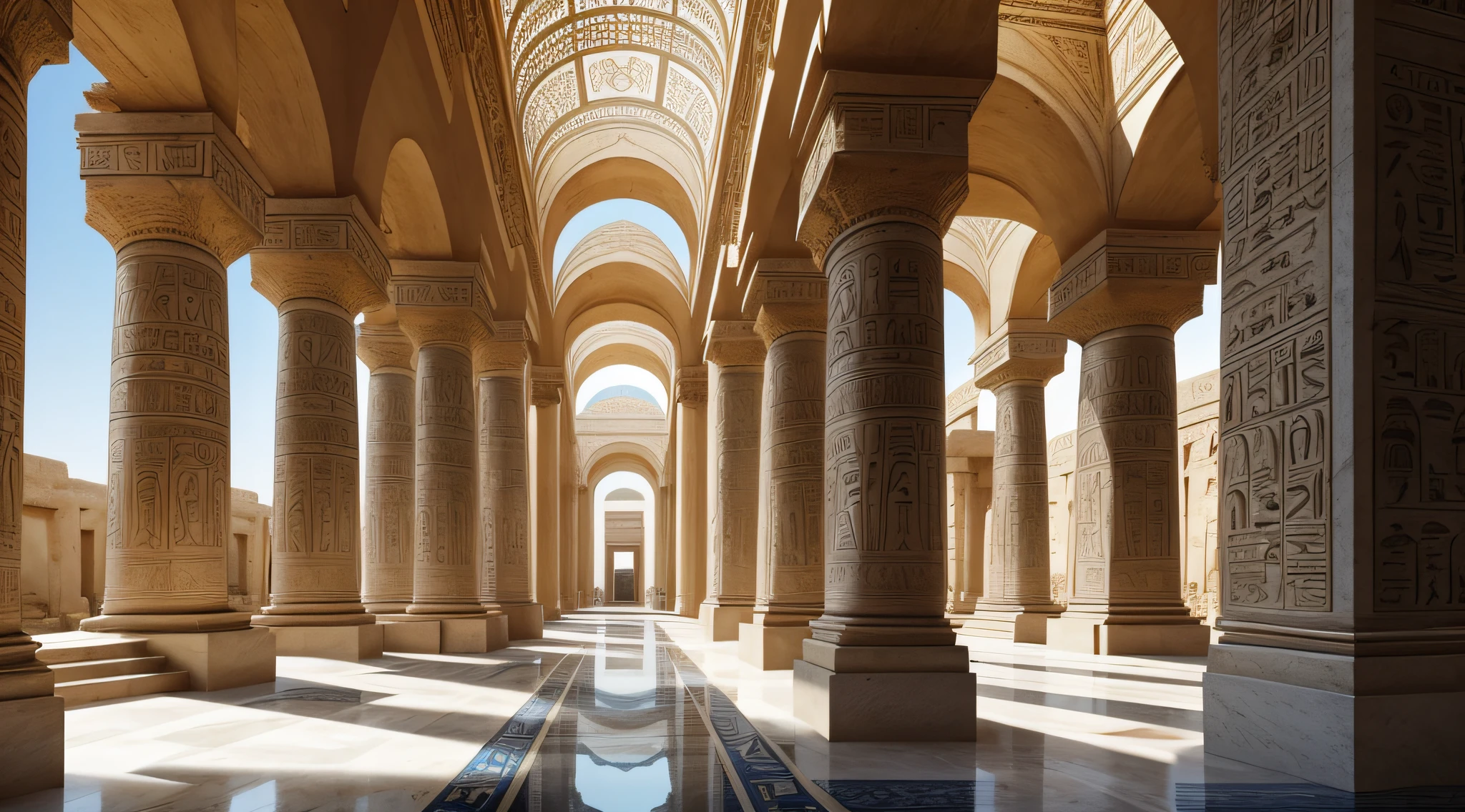 Arafed view of a large hallway with columns and a skylight - SeaArt AI