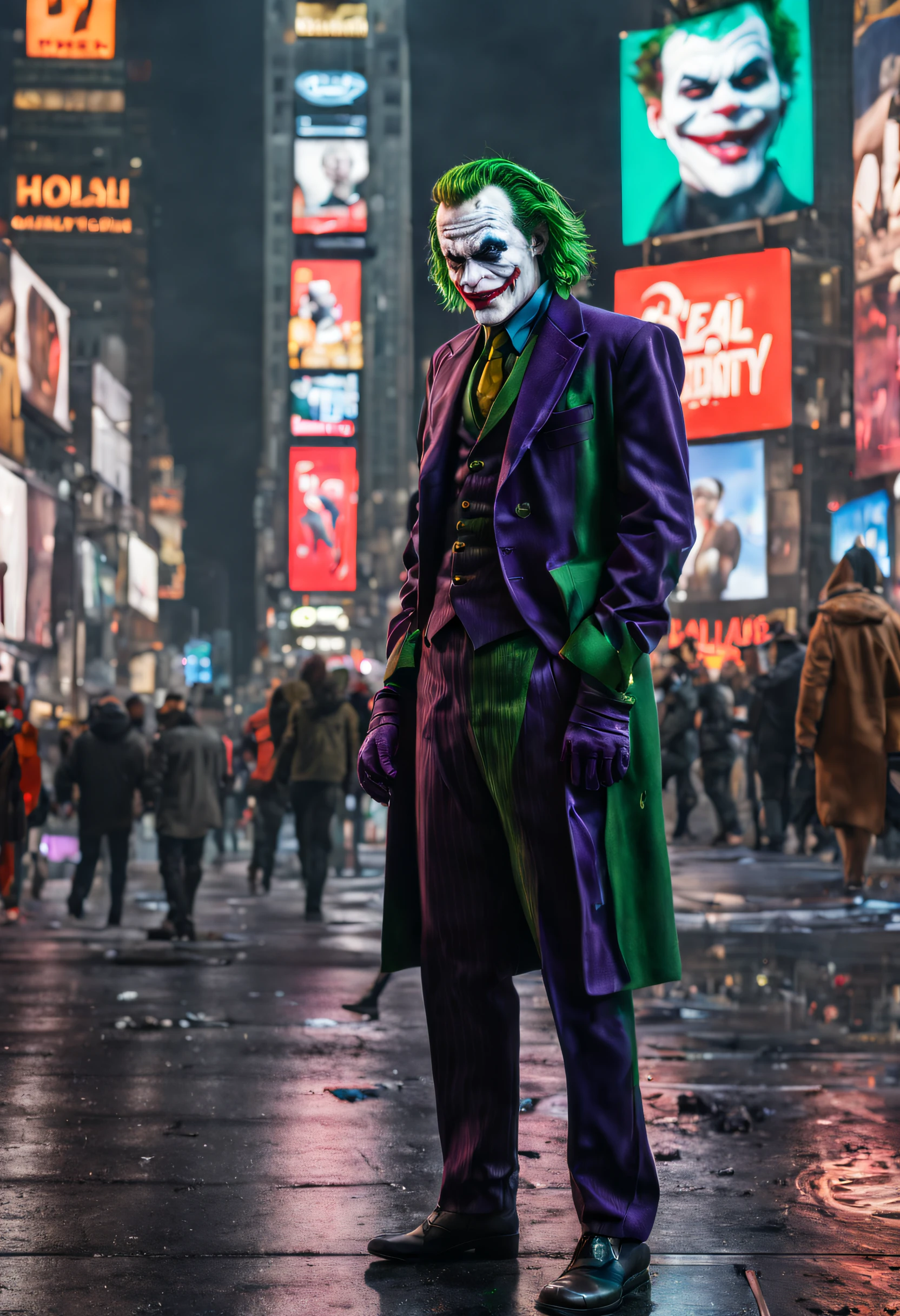Joker standing in the middle of a city street at night - SeaArt AI