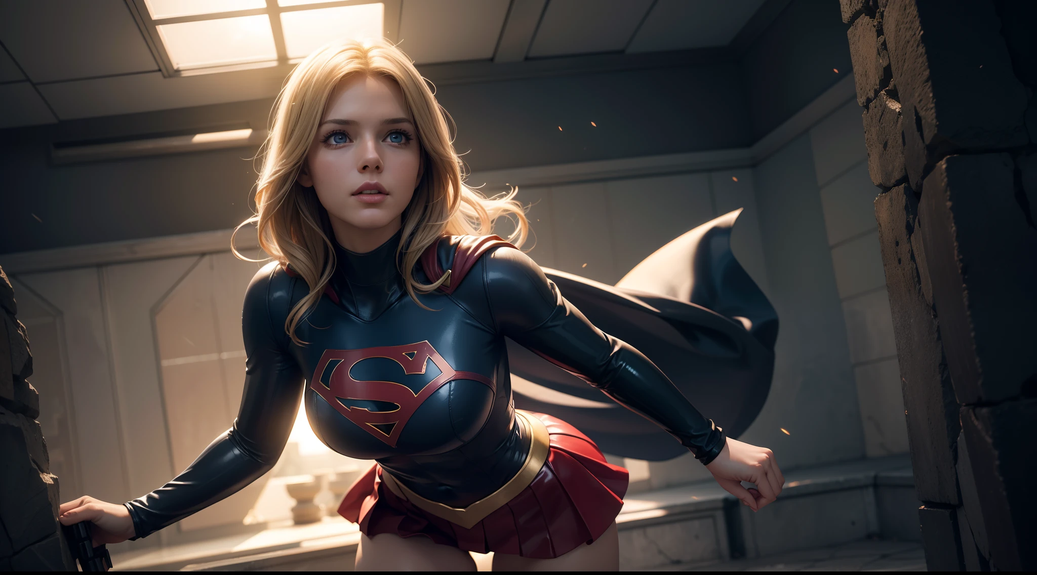 A woman in a black and red costume standing in a room - SeaArt AI