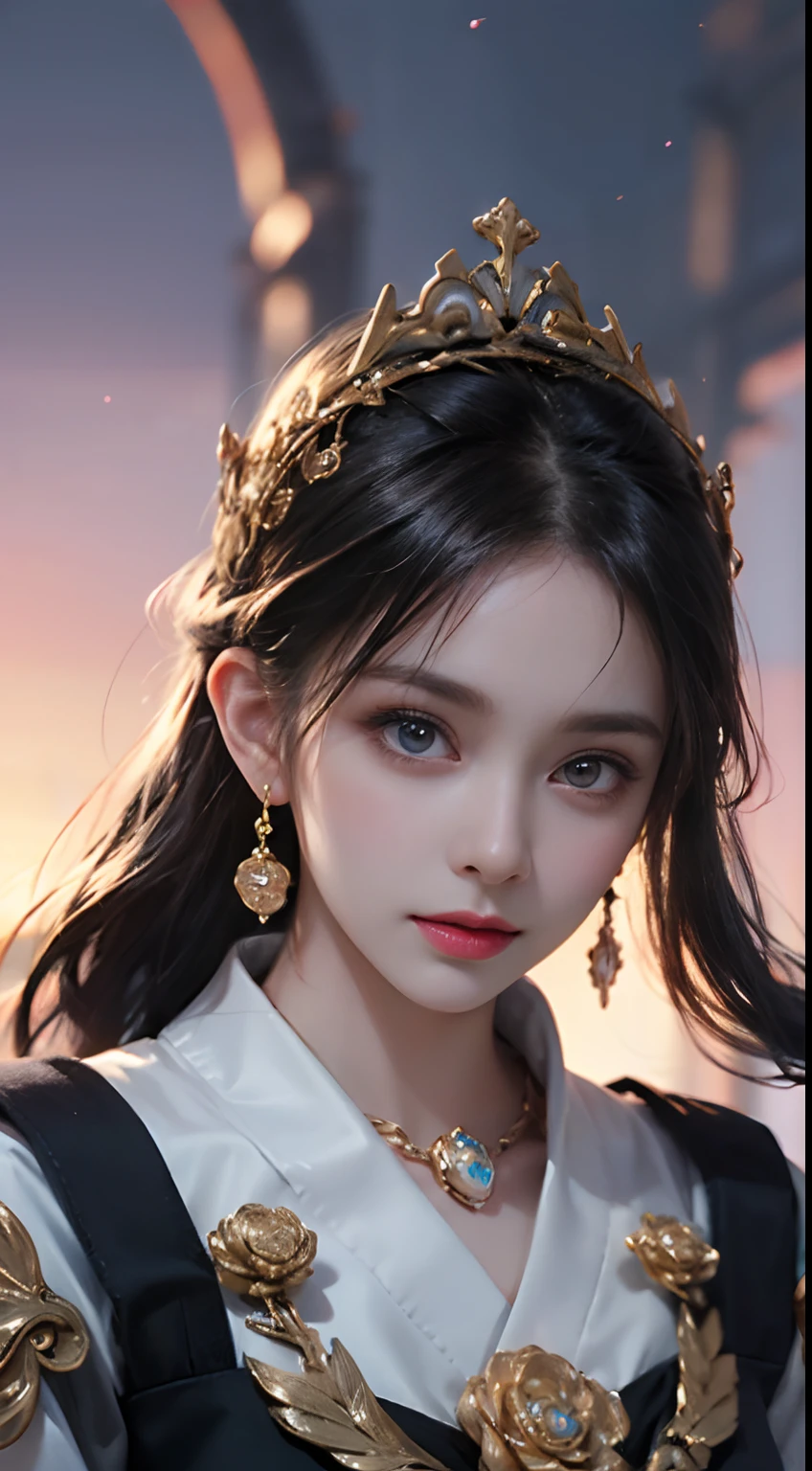 A close up of a woman wearing a crown and a necklace - SeaArt AI