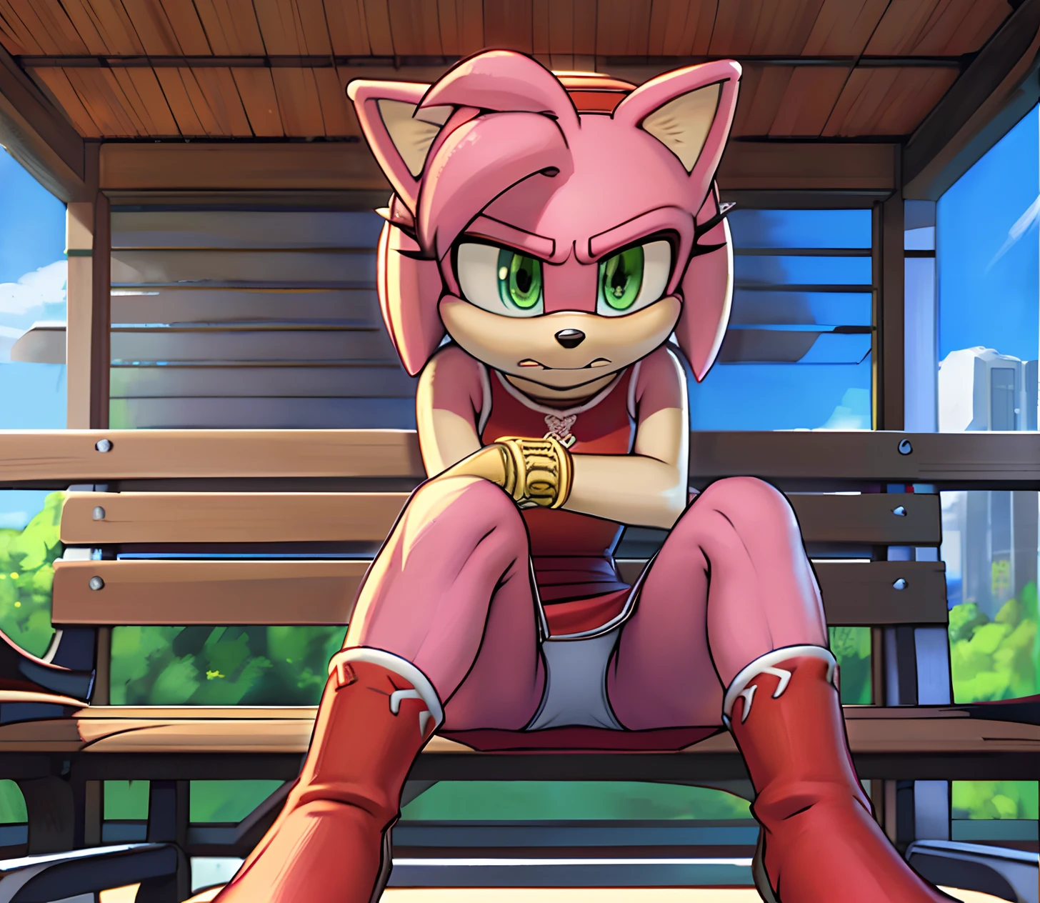Sonic The Hedgehog Sitting On A Bench In A City Seaart Ai