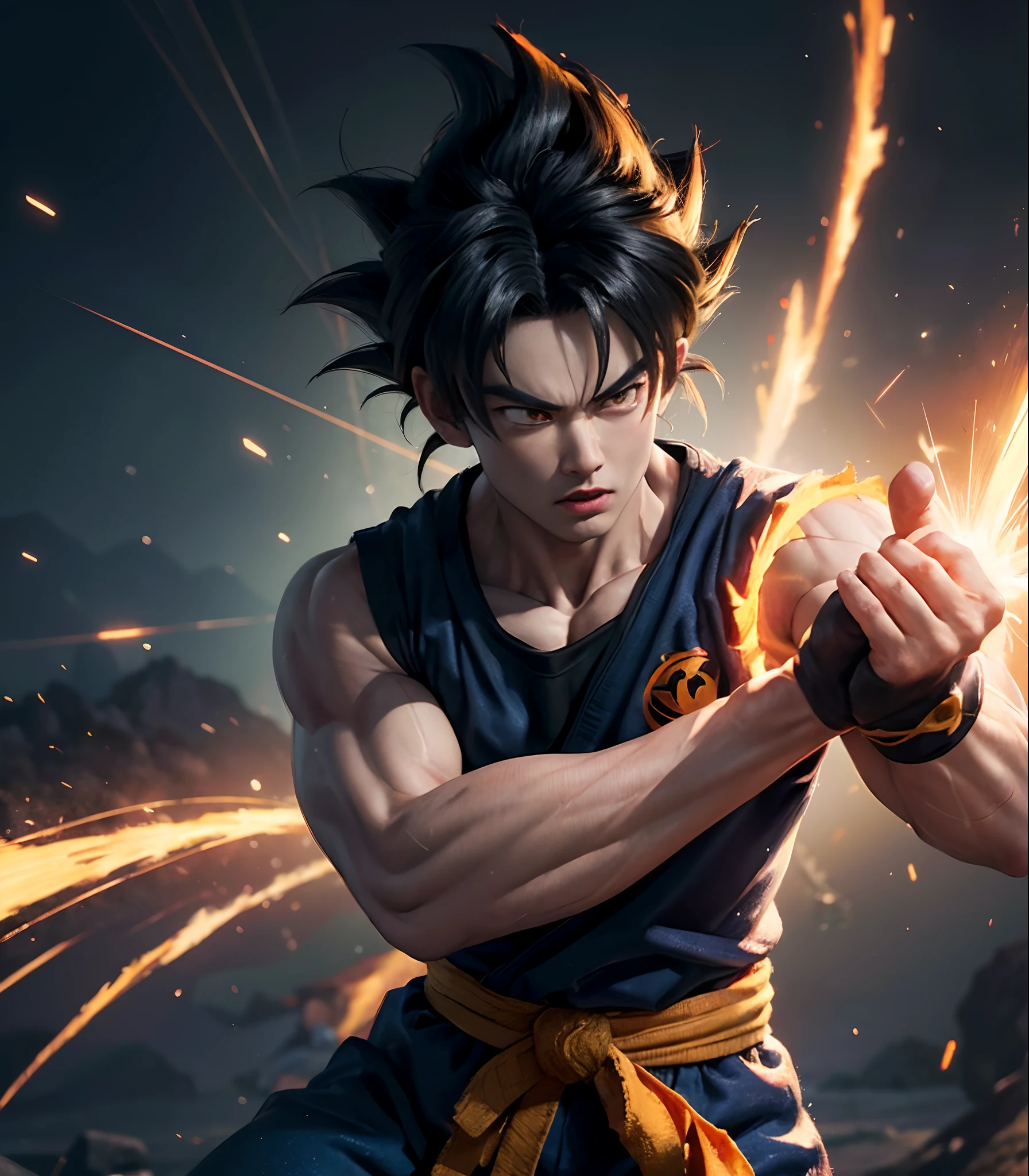 A close up of a person holding a sword in a dark room - SeaArt AI