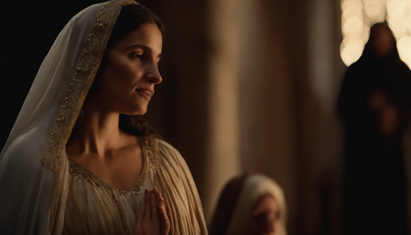 A woman in a white dress and veil standing next to a woman in a black ...