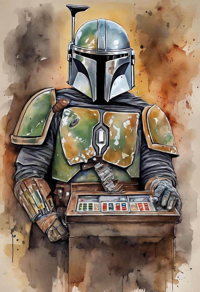 A painting of a boba fett with a keyboard and a controller - SeaArt AI