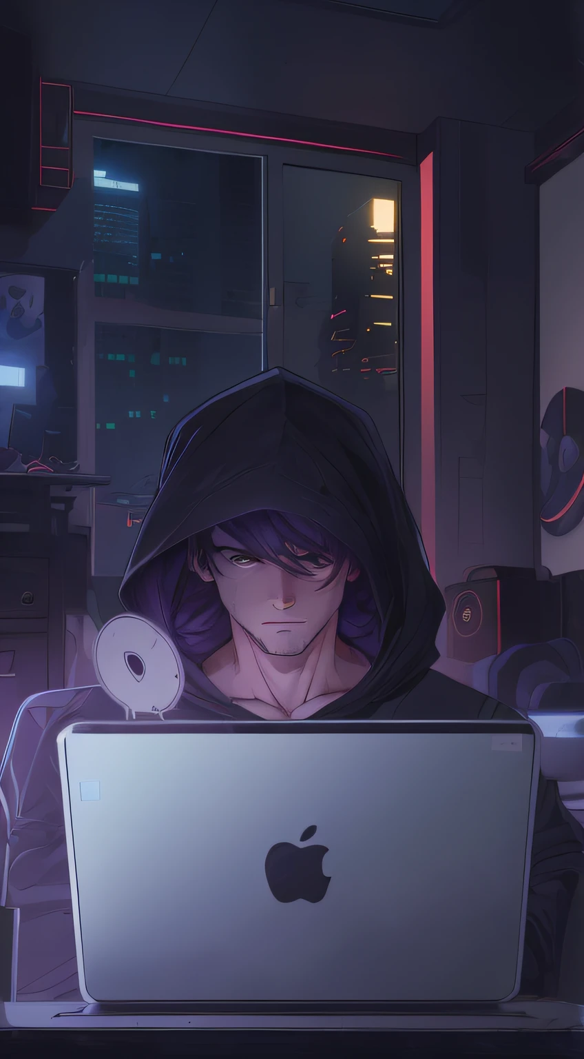 Anime guy in hoodie sitting in front of a laptop computer - SeaArt AI