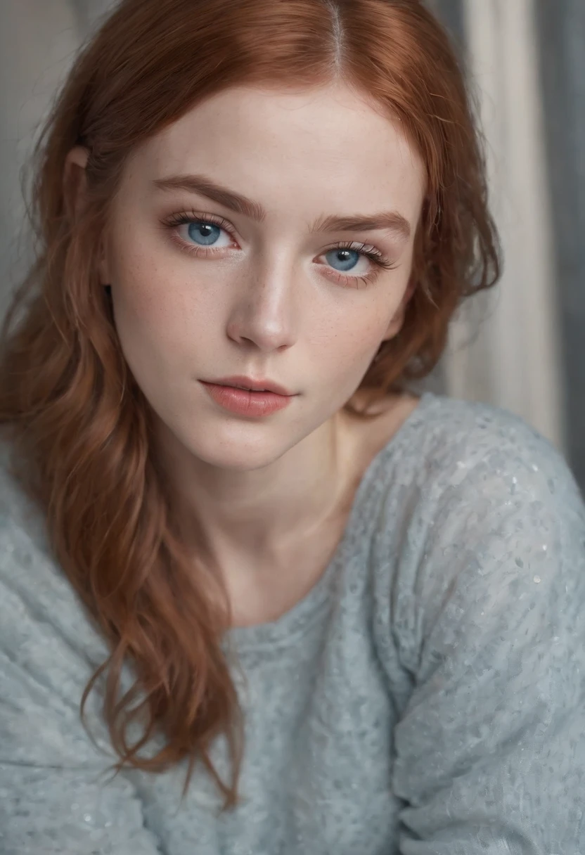 A close up of a woman with red hair and blue eyes - SeaArt AI