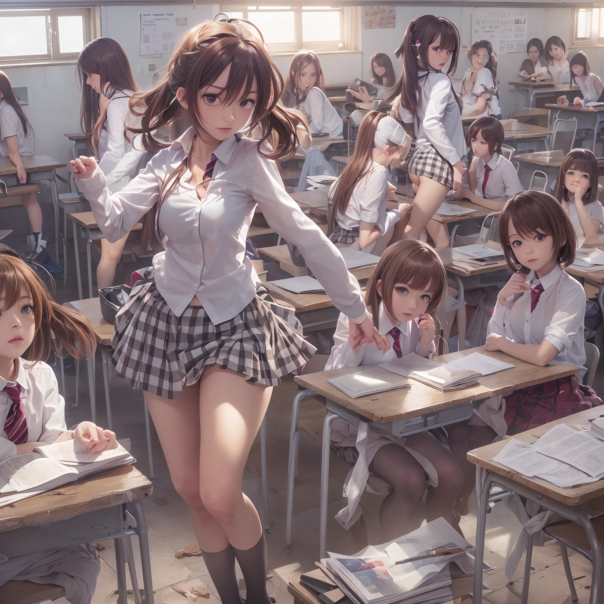 Anime Girls In School Uniforms Are Standing In A Classroom Seaart Ai