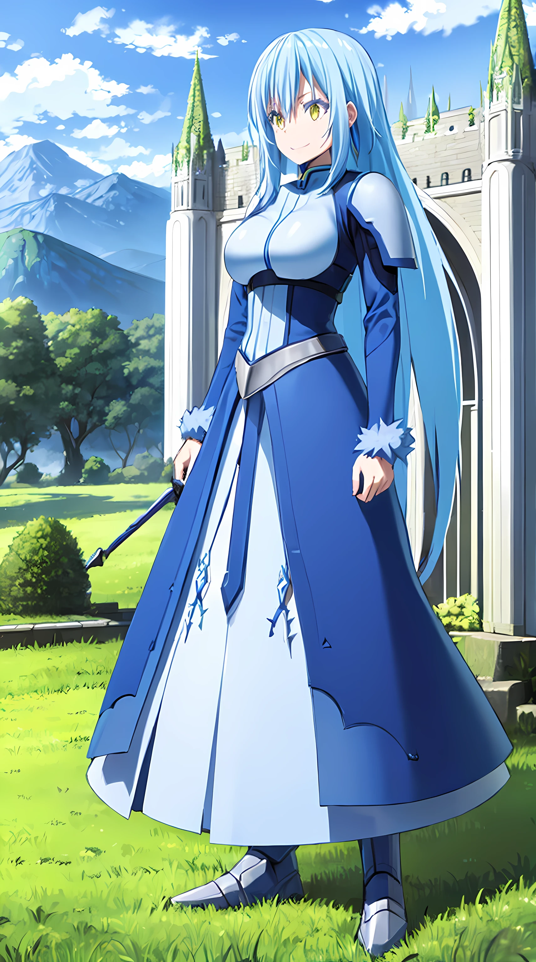 A close up of a person in a dress standing in front of a castle - SeaArt AI