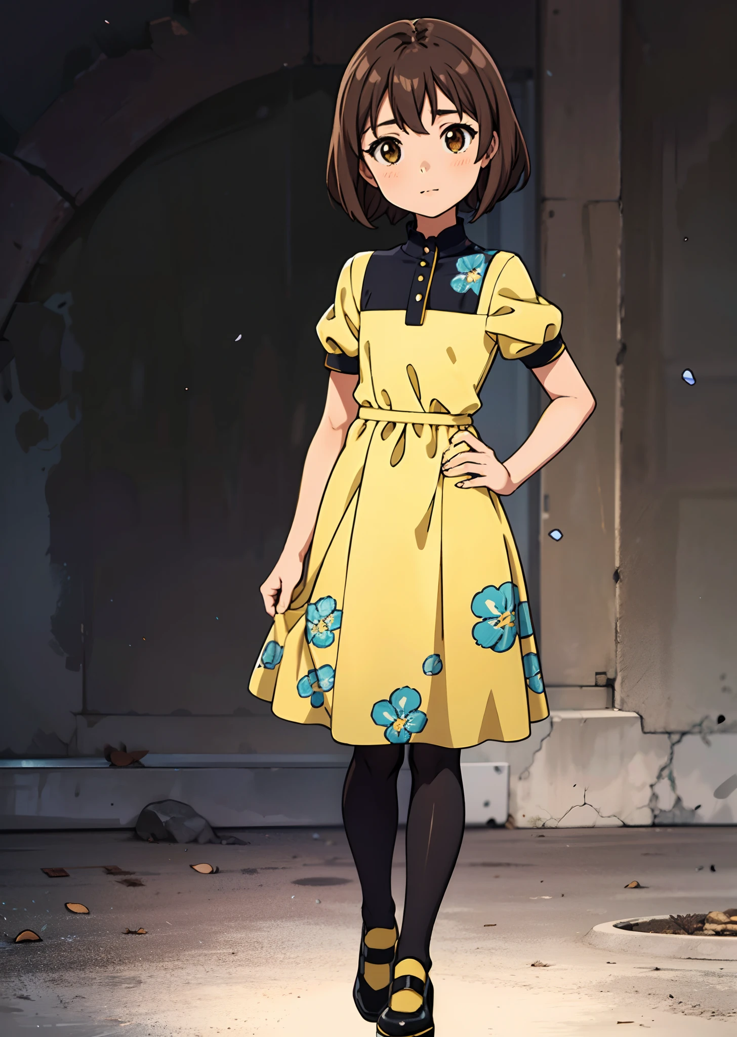 Anime girl in yellow dress standing in front of a doorway - SeaArt AI