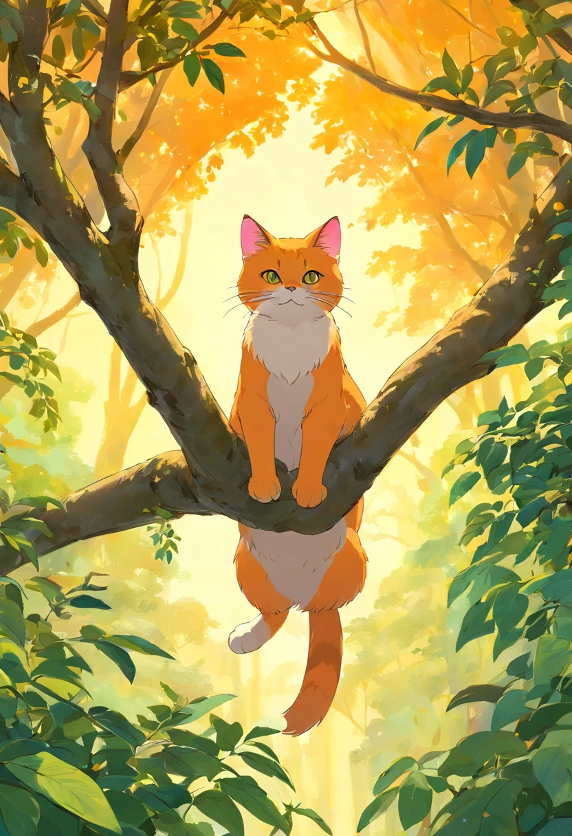 A close up of a cat sitting on a tree branch - SeaArt AI