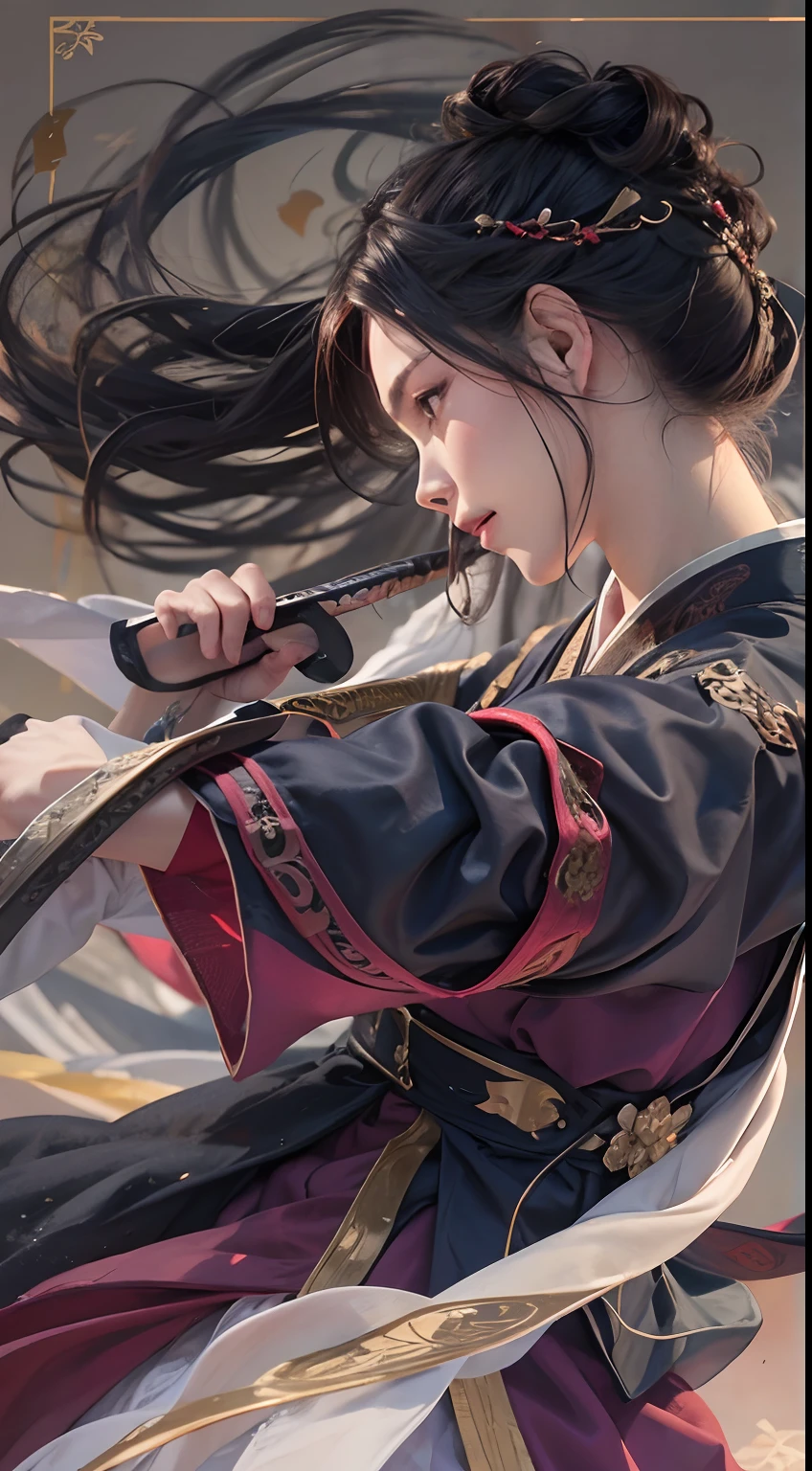 A close up of a woman holding a sword in her hand - SeaArt AI