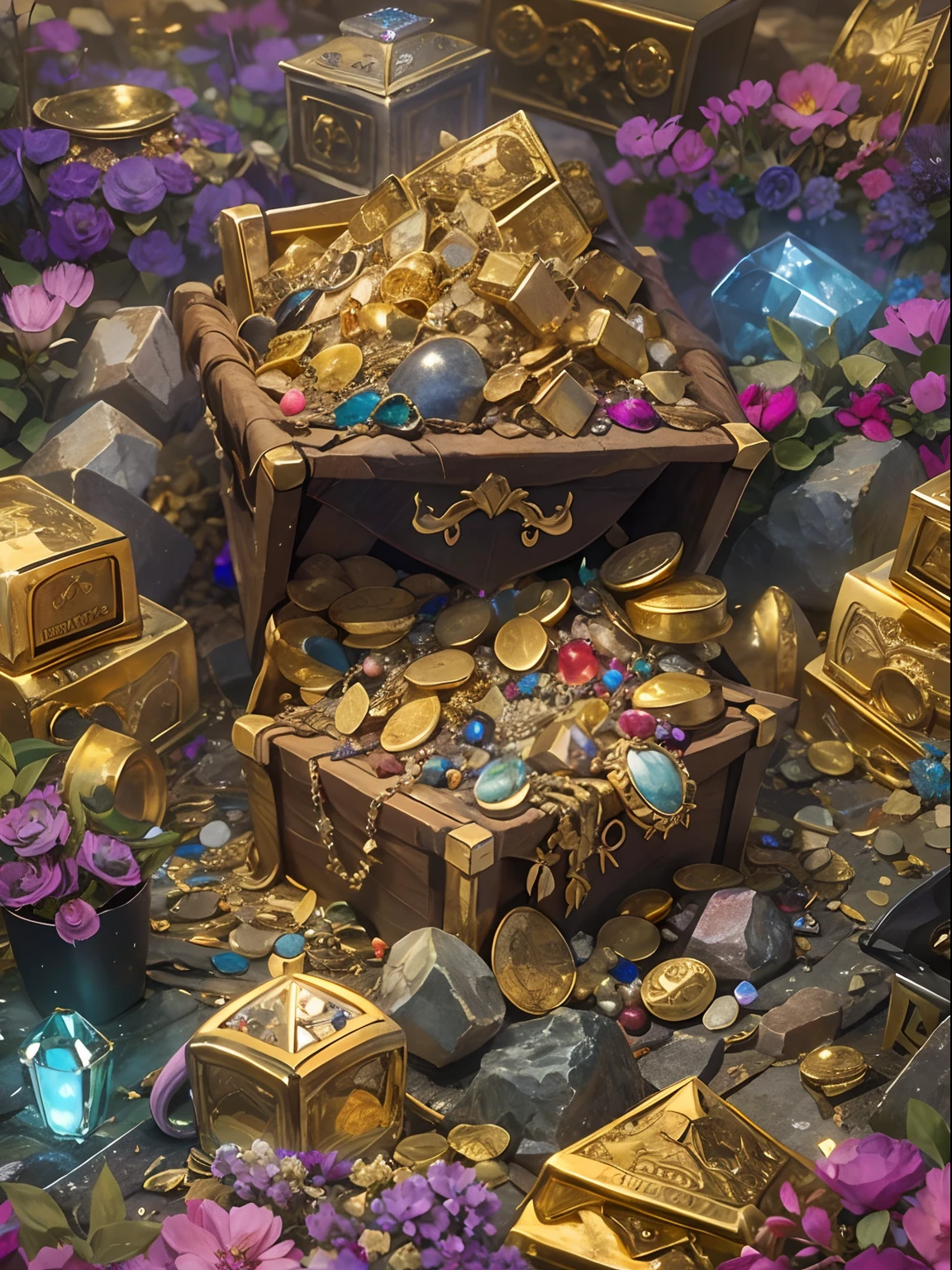 A close up of a chest filled with lots of gold and jewels - SeaArt AI