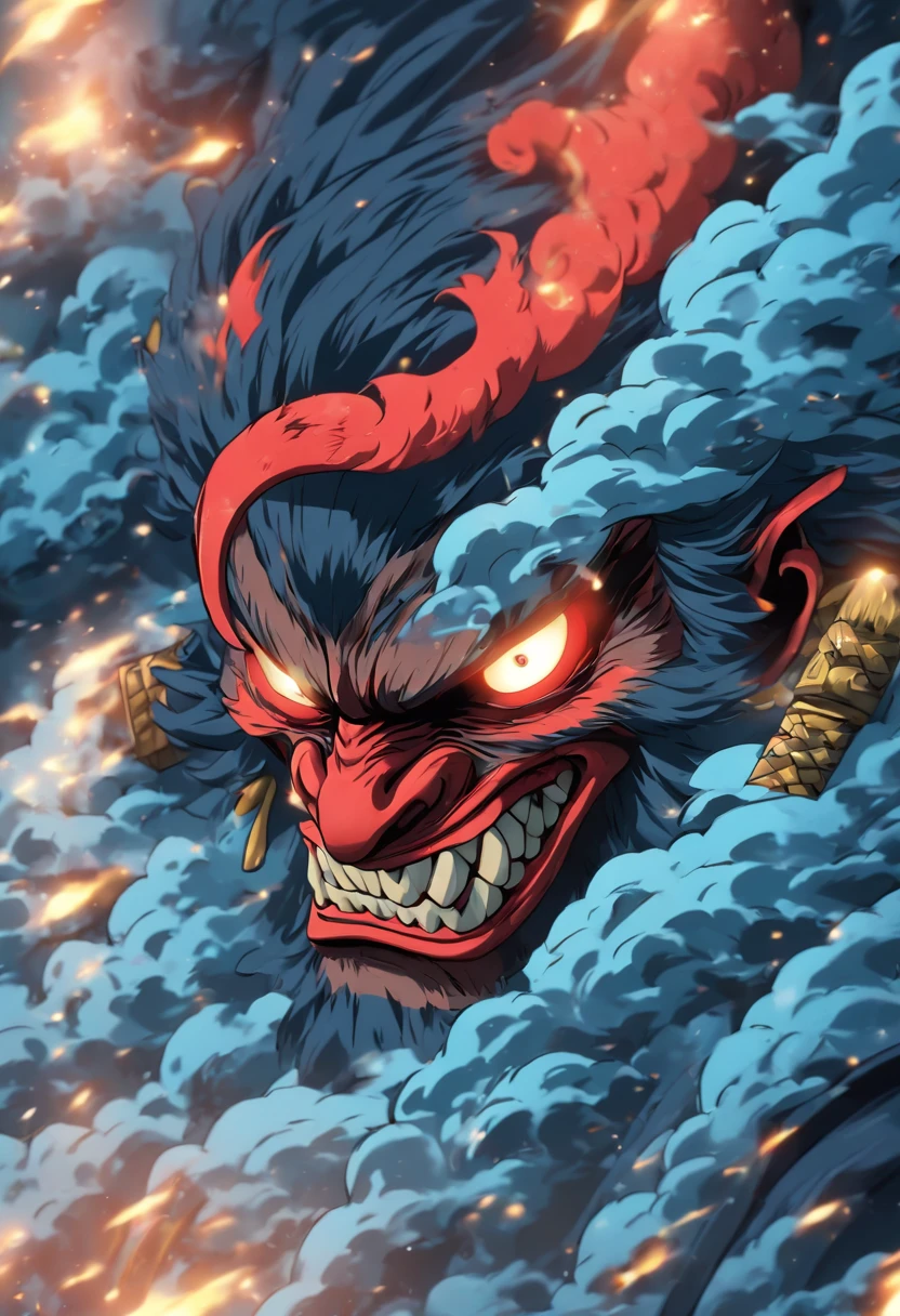 A close up of a demon with red eyes and a red nose - SeaArt AI