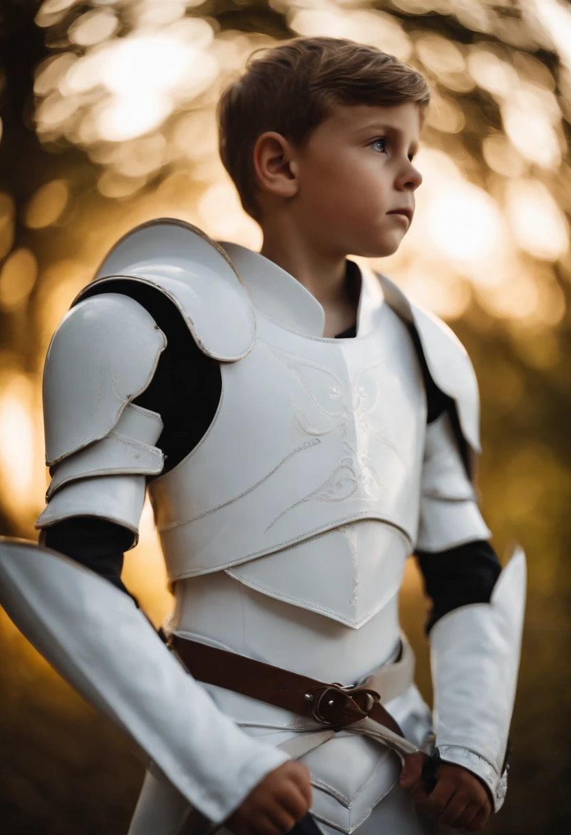 A close up of a young boy in a white armor suit - SeaArt AI