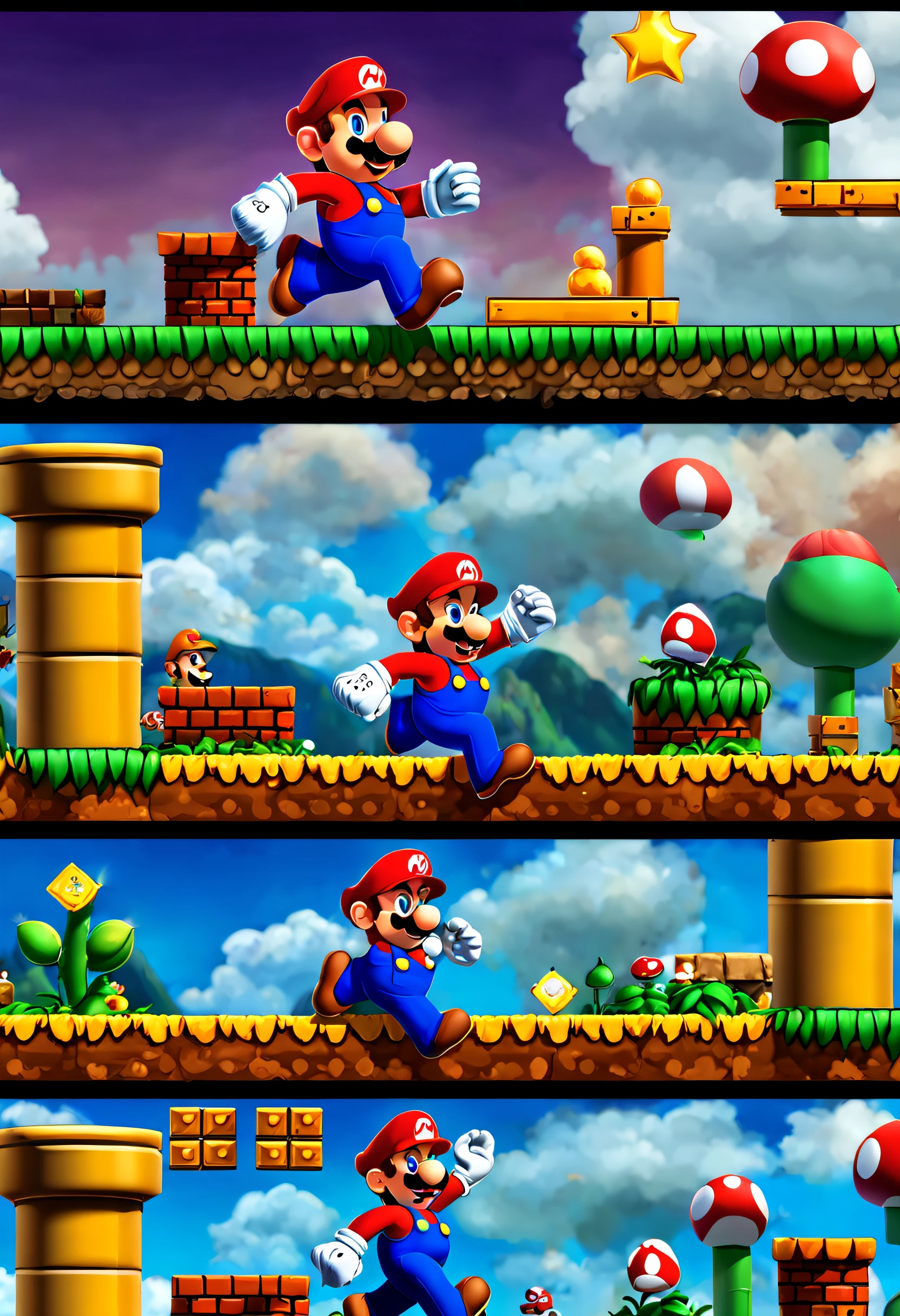 A collage of mario bros running through a city - SeaArt AI