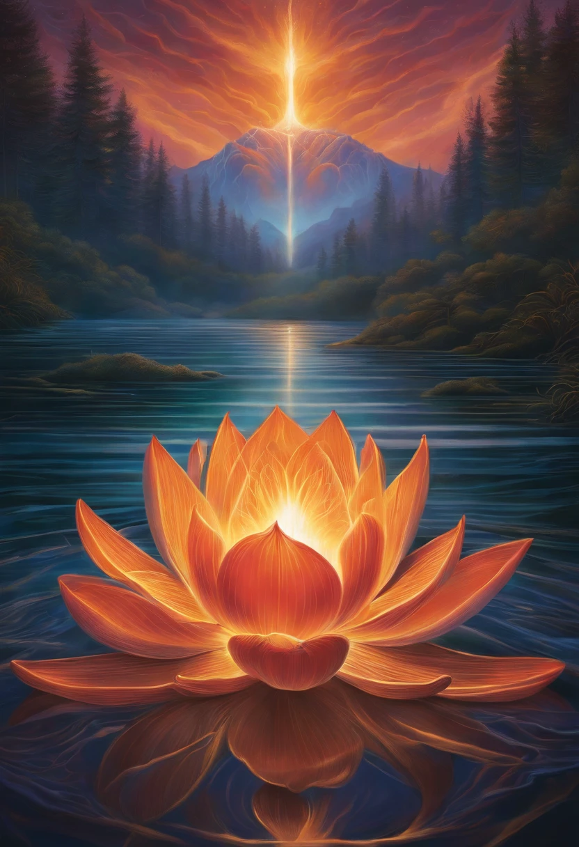 A painting of a lotus flower with a cross in the background - SeaArt AI