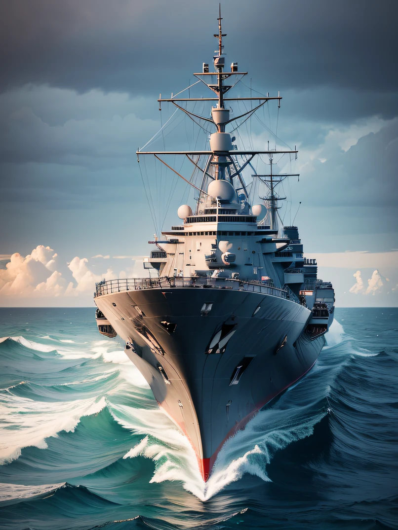 A close up of a large ship in the ocean with waves - SeaArt AI