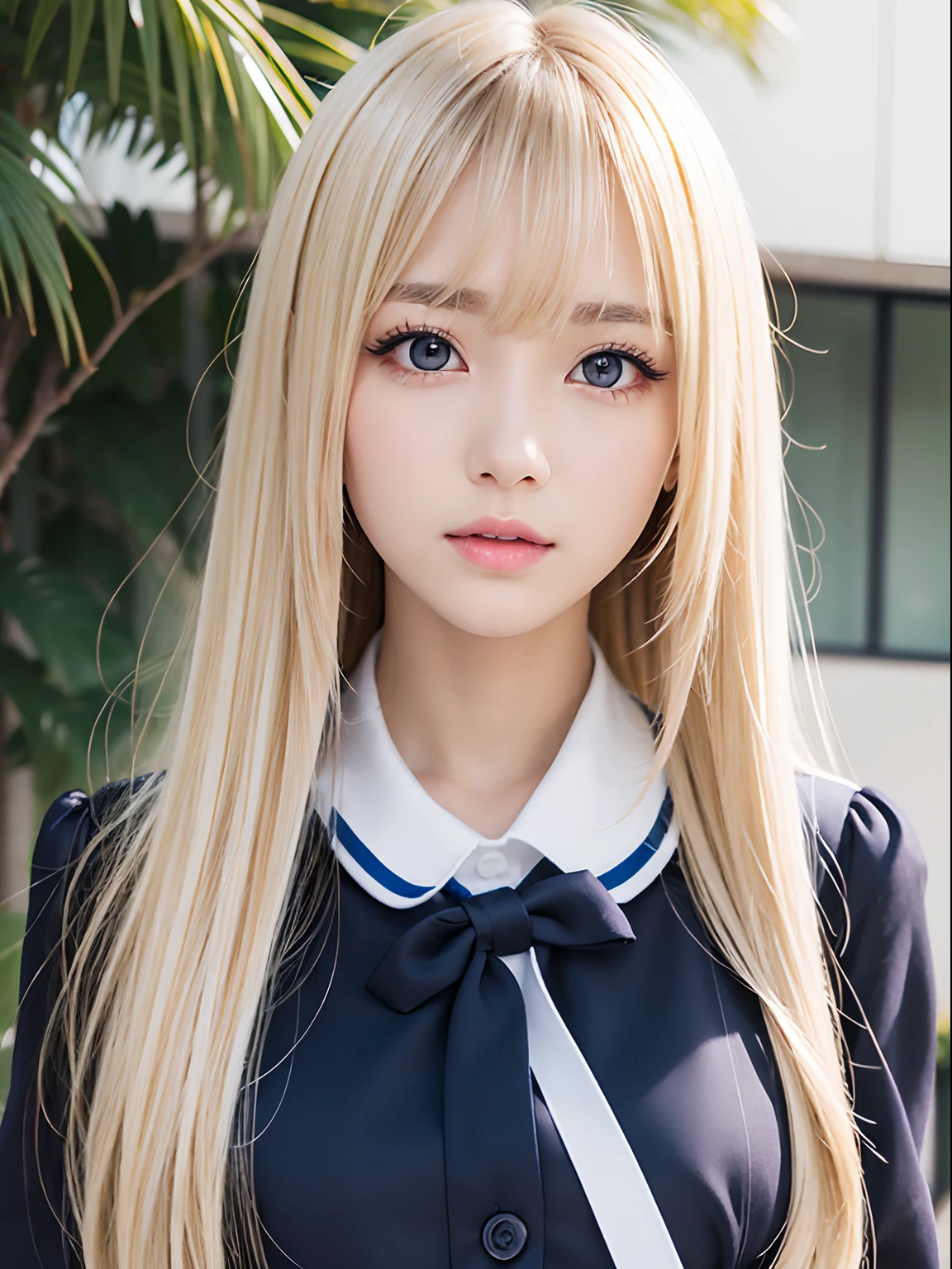 A close up of a woman with long blonde hair wearing a uniform - SeaArt AI