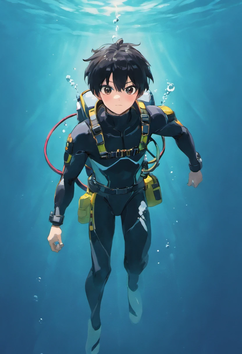 A person in a diving suit is floating in the water - SeaArt AI