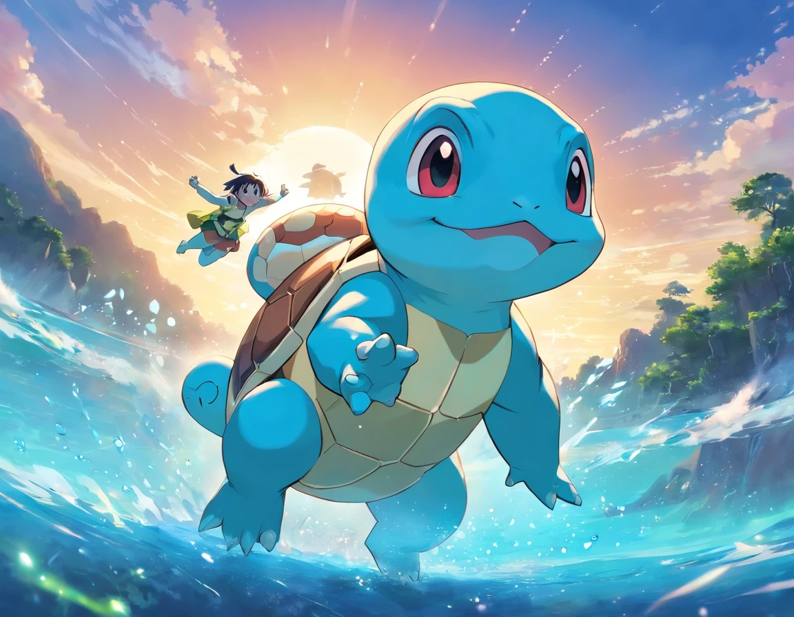 A cartoon turtle and a girl riding on a turtle in the ocean - SeaArt AI