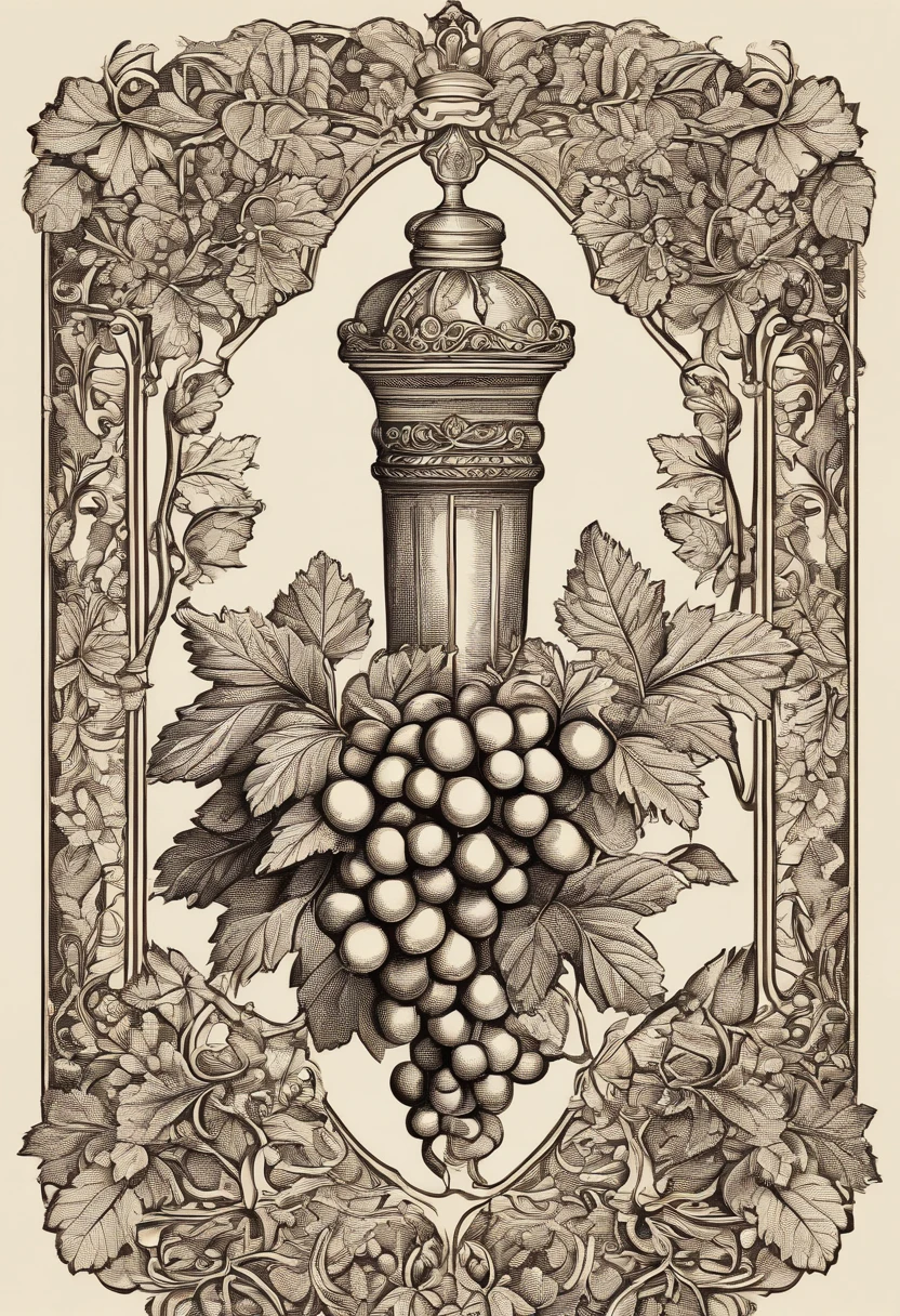 A drawing of grapes and leaves in a frame - SeaArt AI