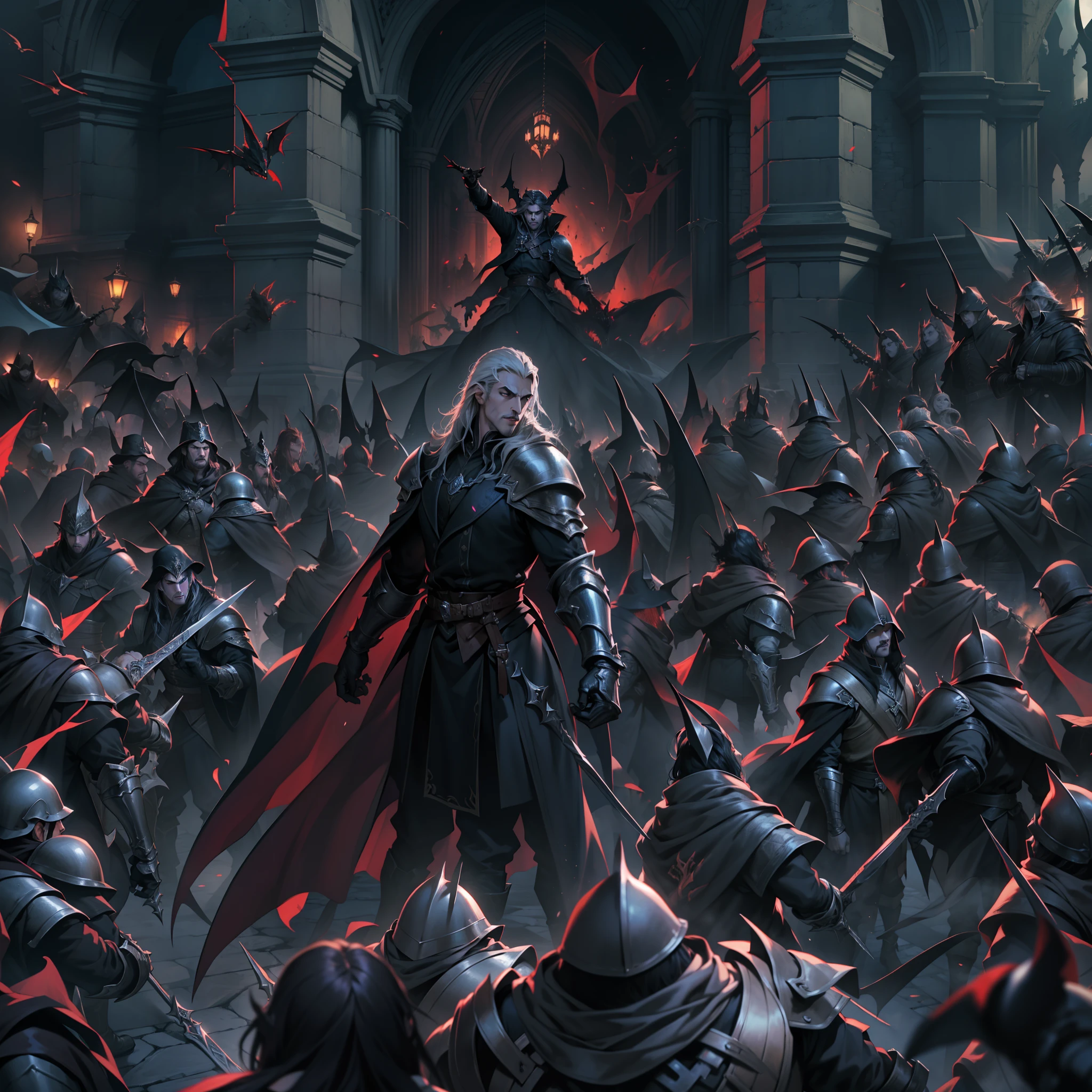 A group of knights in armor standing in front of a castle - SeaArt AI