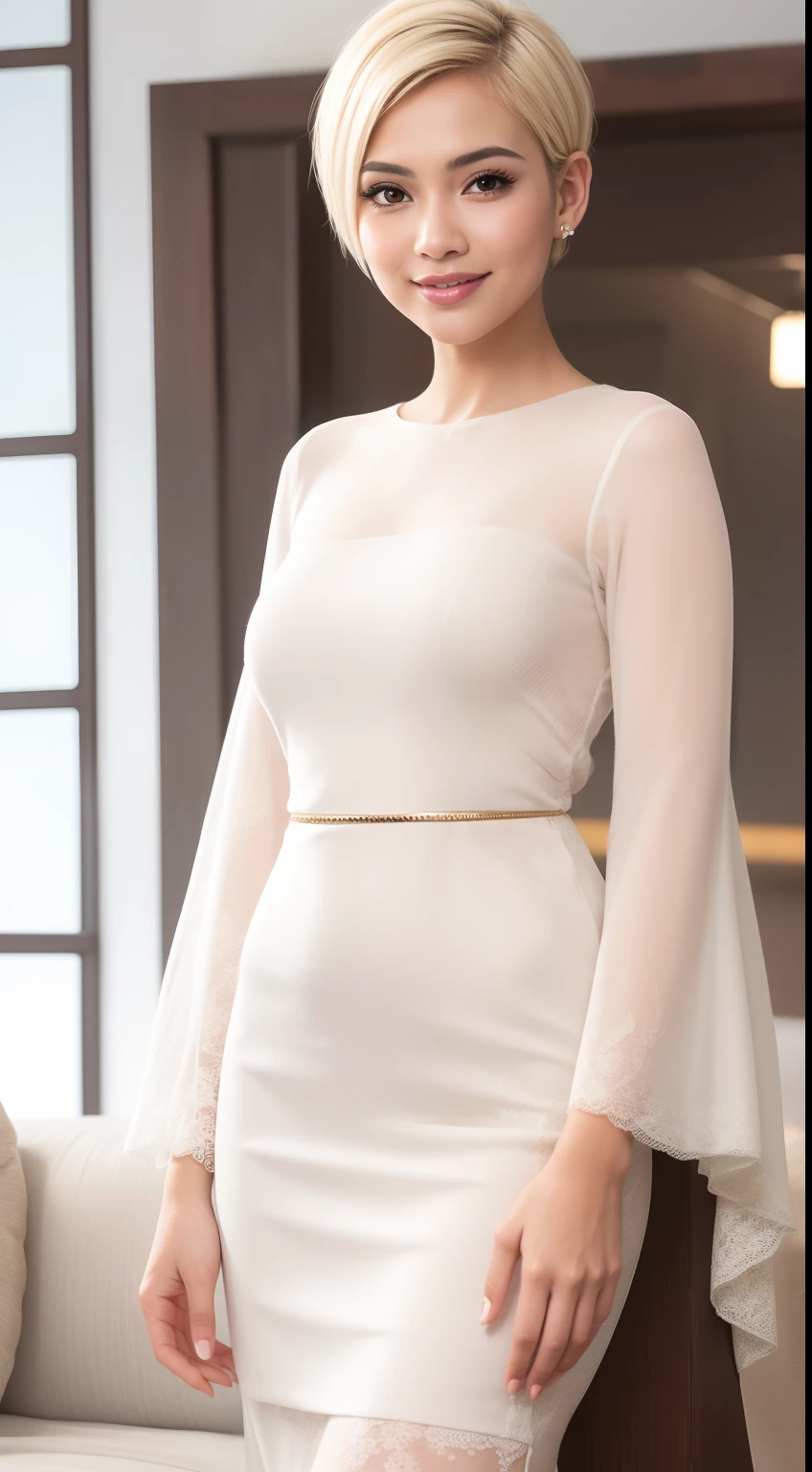 A woman in a white dress posing for a picture - SeaArt AI