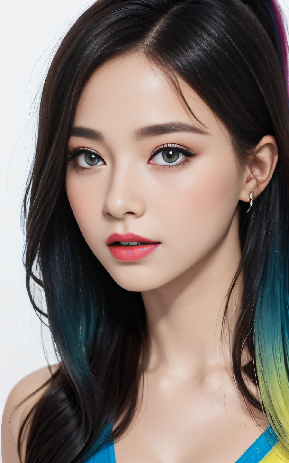 A woman with long black hair and a colorful top - SeaArt AI