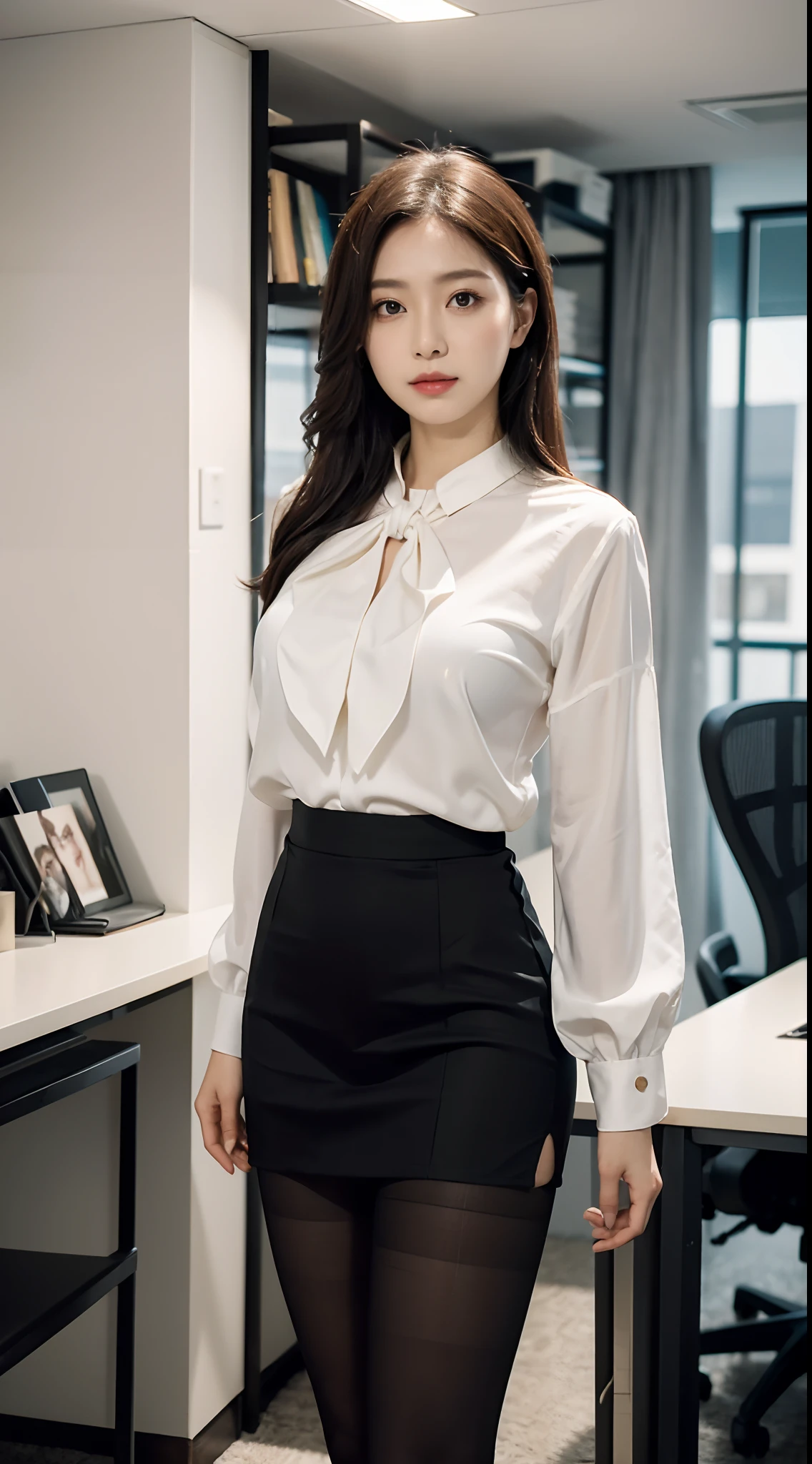 A woman in a skirt and white shirt posing for a picture - SeaArt AI