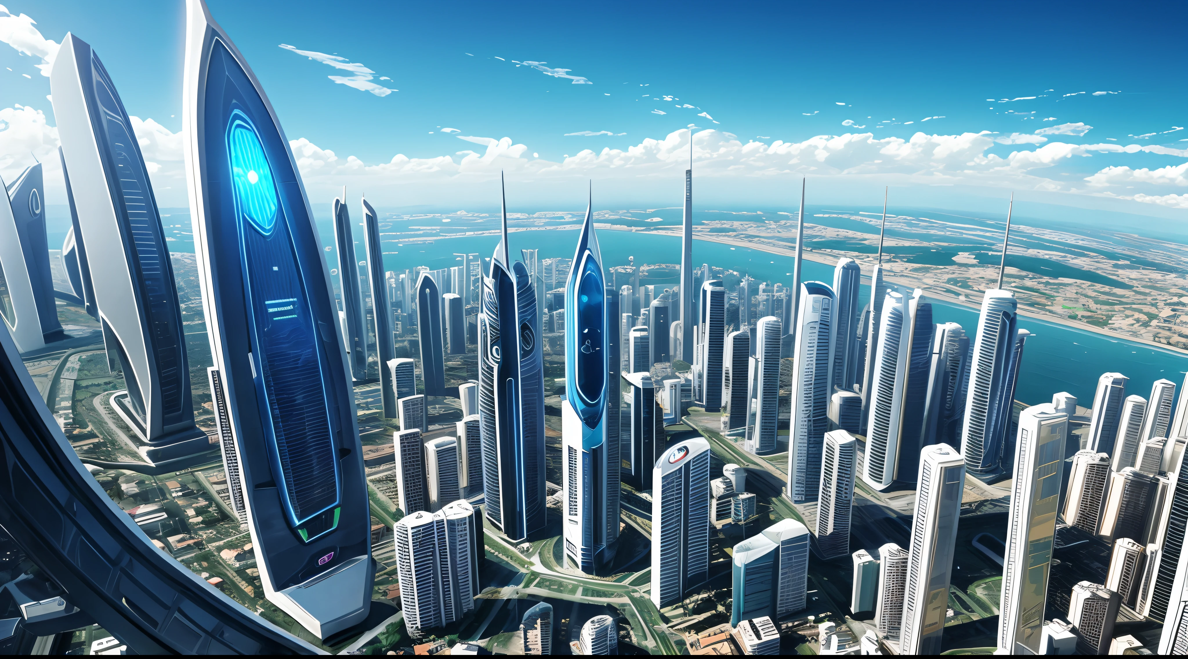 Arafed view of a city with a futuristic skyscraper and a futuristic ...