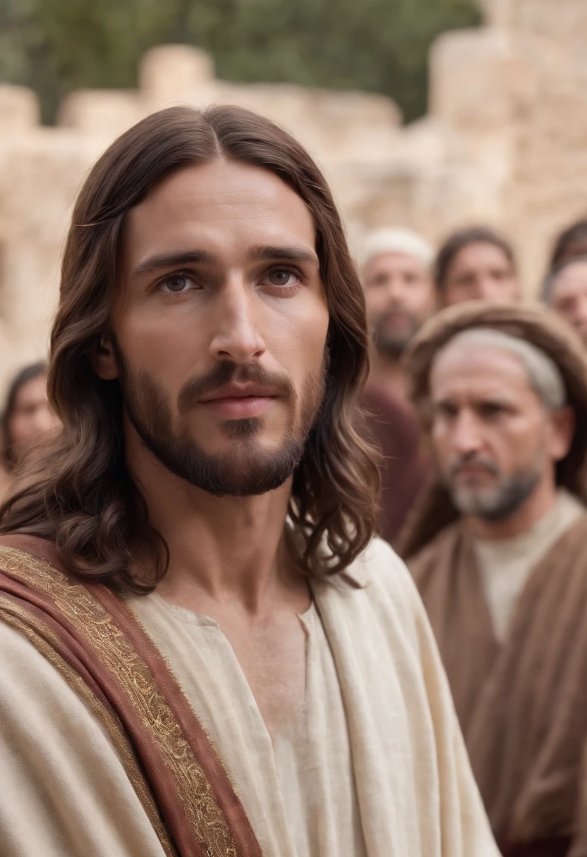 Jesus is standing in front of a crowd of people - SeaArt AI