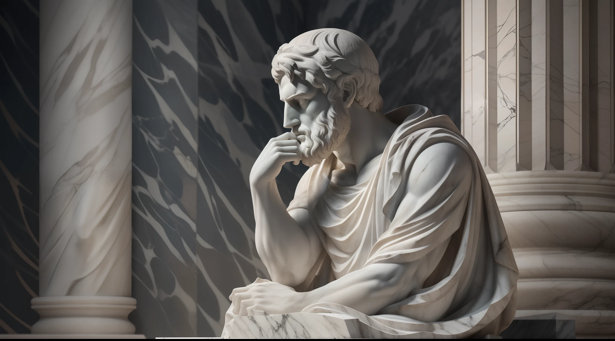 Arafed statue of a man sitting on a marble bench - SeaArt AI
