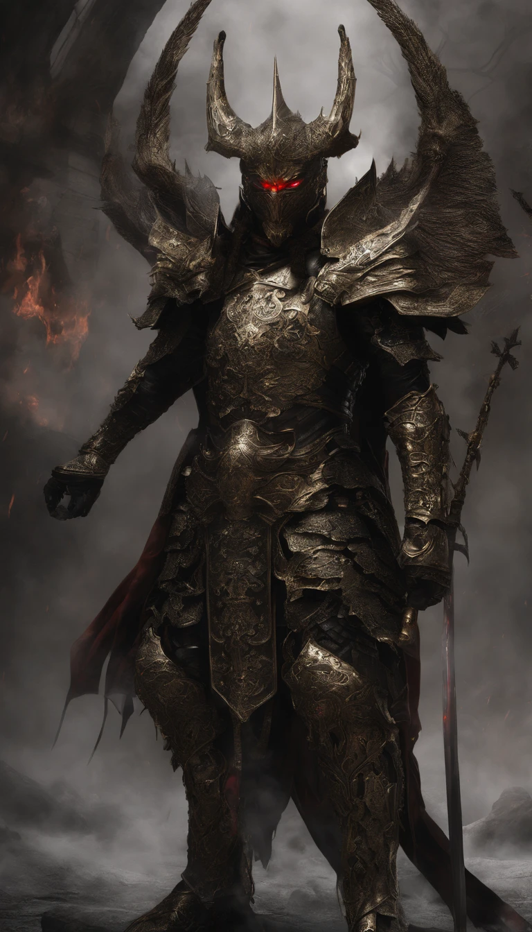 A man in armor with a sword and a demon face - SeaArt AI