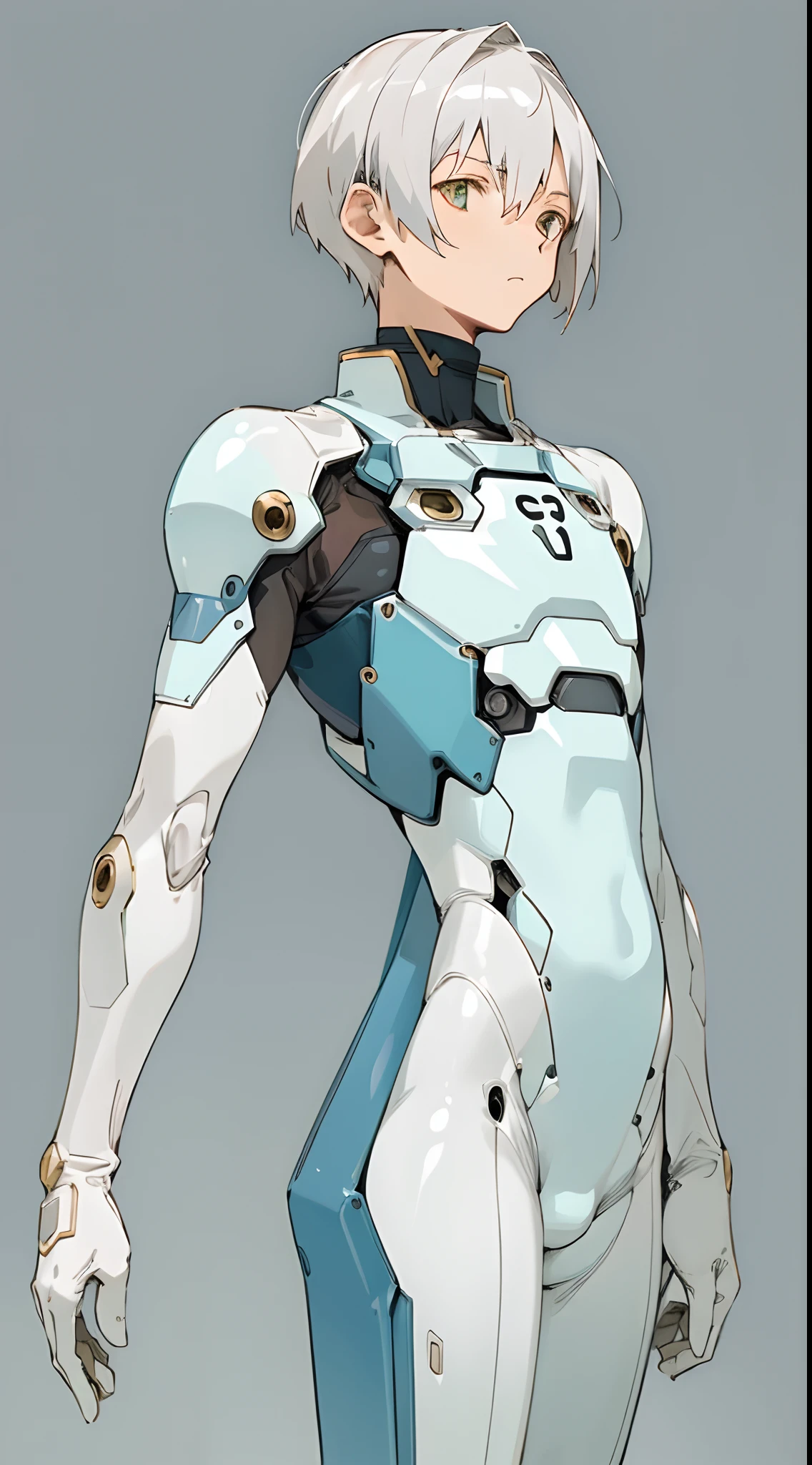 A close up of a person in a white and blue suit - SeaArt AI