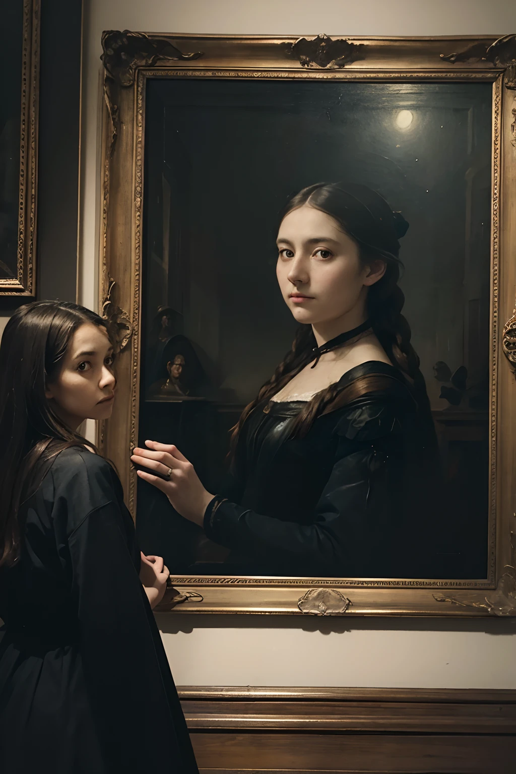 A woman standing in front of a painting of a woman - SeaArt AI