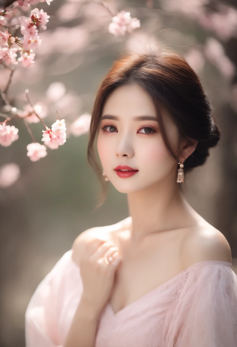 A woman in a pink dress posing for a picture under a tree - SeaArt AI