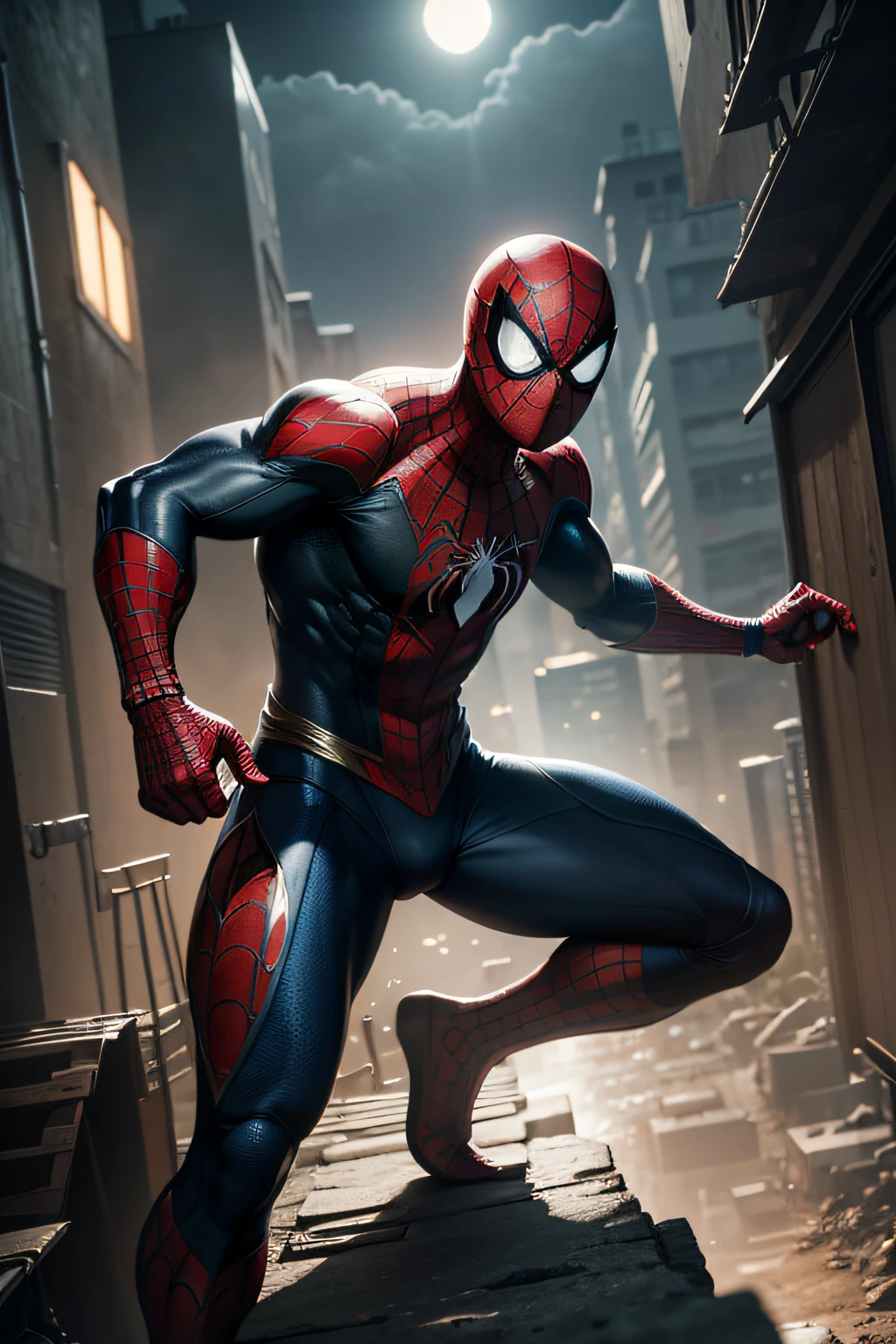 A man in a spider - man suit is running down a street - SeaArt AI