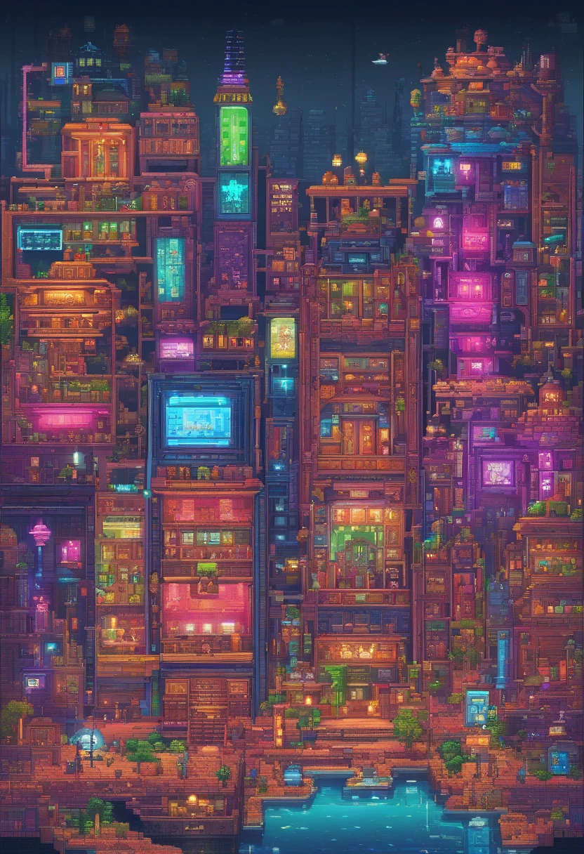 A pixel city with lots of buildings and lights - SeaArt AI