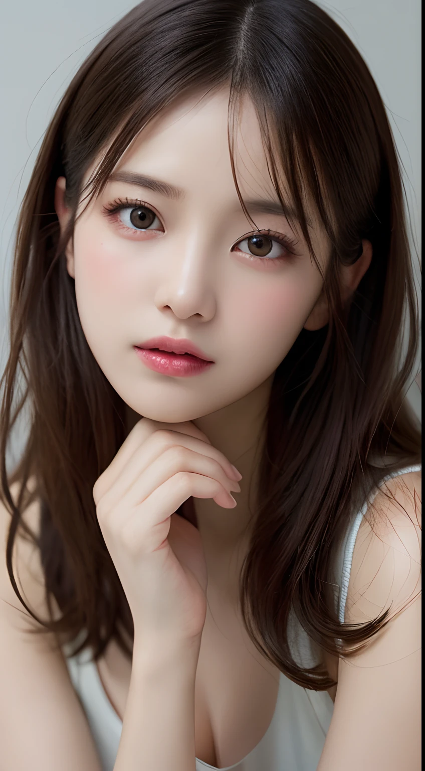 A close up of a woman with long hair and a white top - SeaArt AI