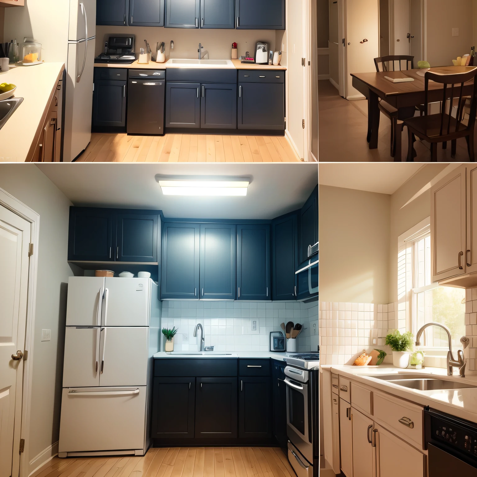 A series of photos of a kitchen with a table and chairs - SeaArt AI