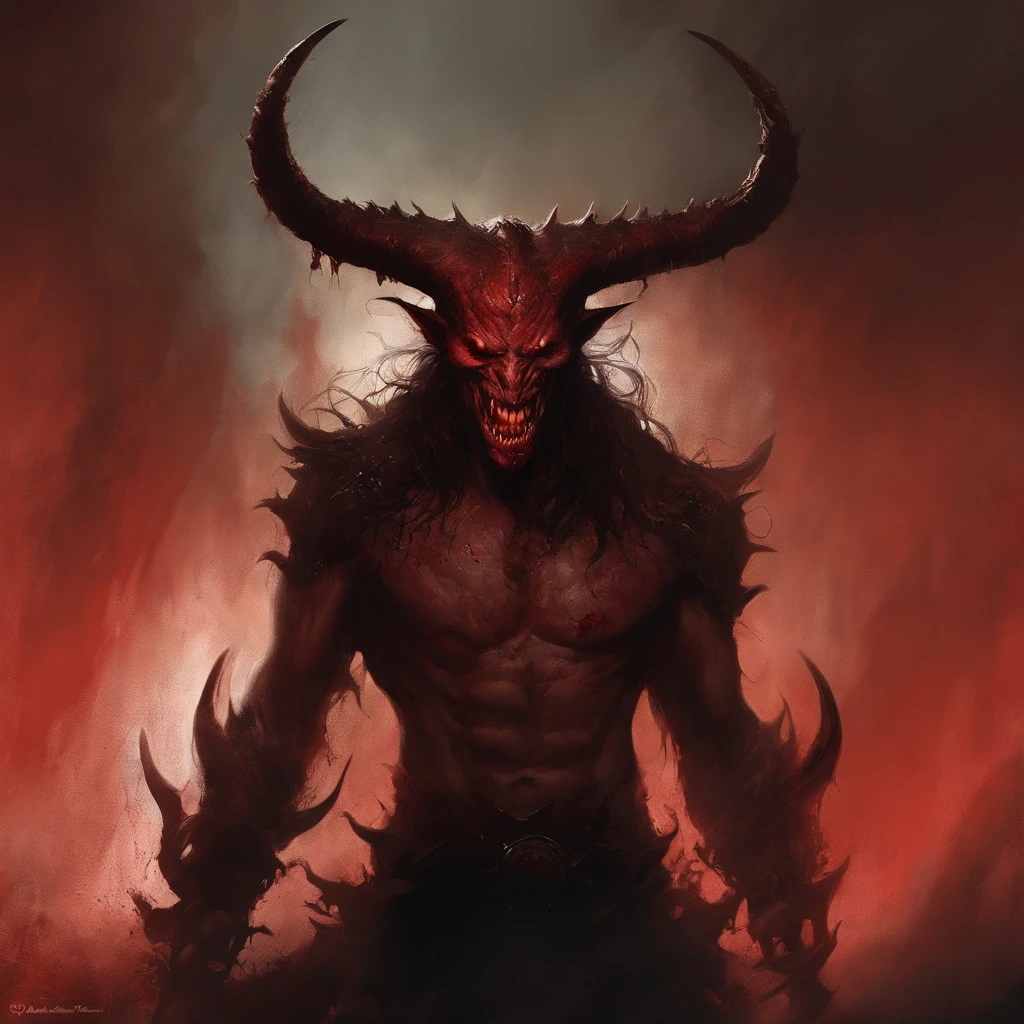 A demonic demon with horns and a red face - SeaArt AI