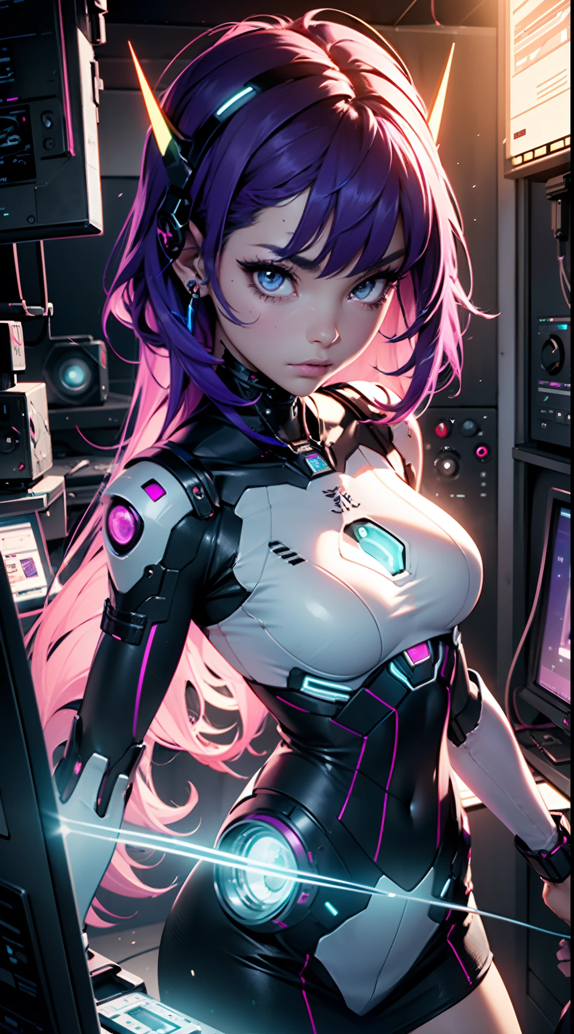 A close up of a person in a costume with a computer - SeaArt AI