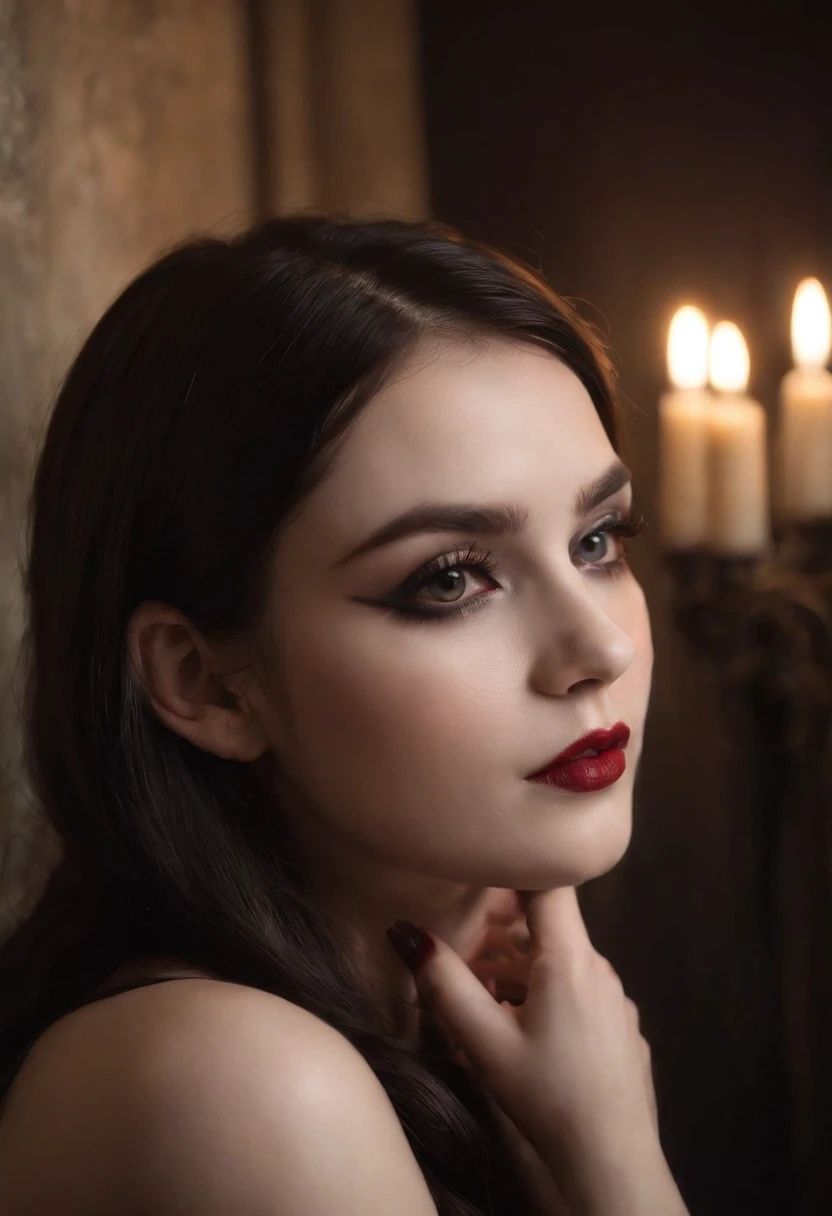 A close up of a woman with a red lipstick and a candle - SeaArt AI